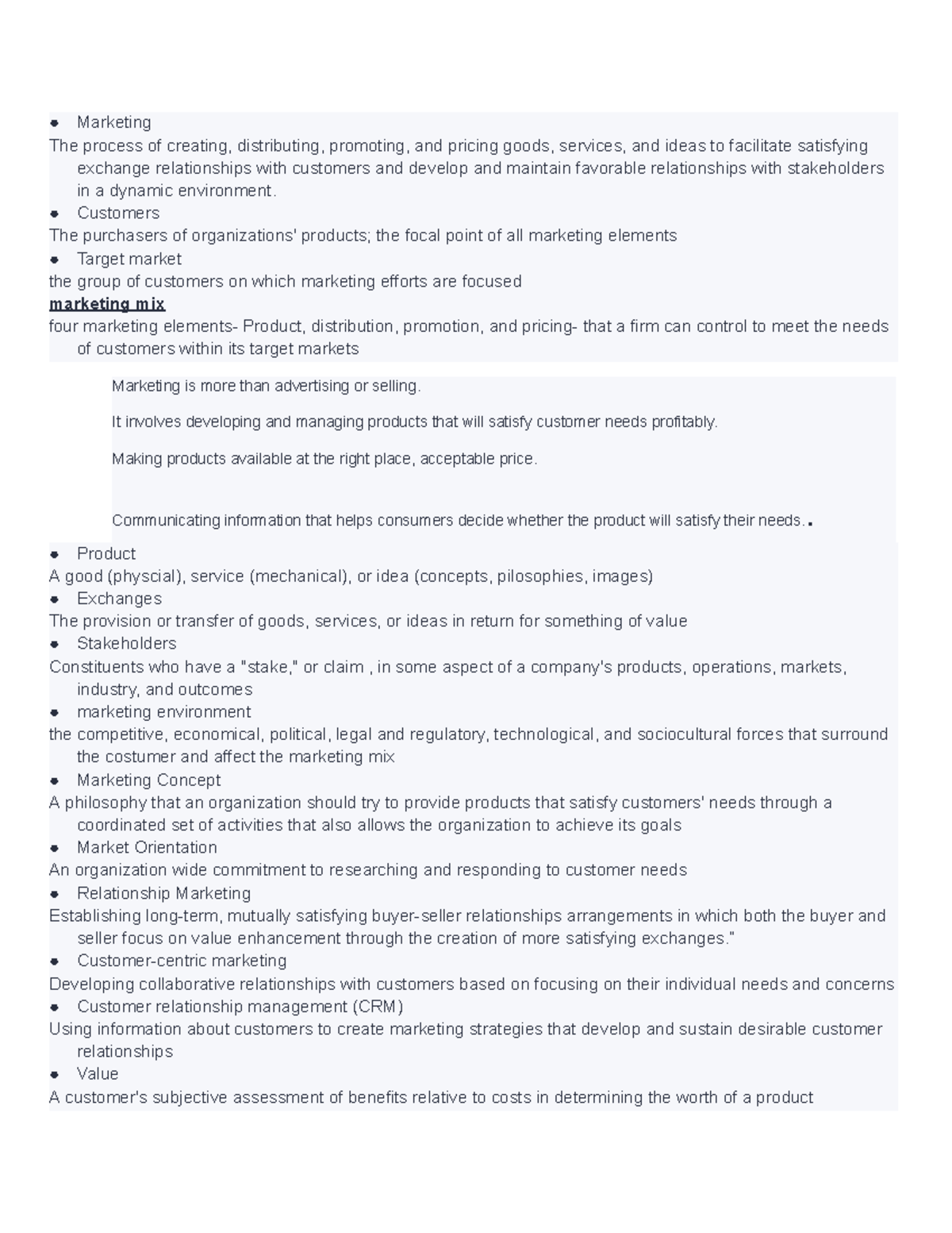 Marketing exam 1 - Marketing The process of creating, distributing ...