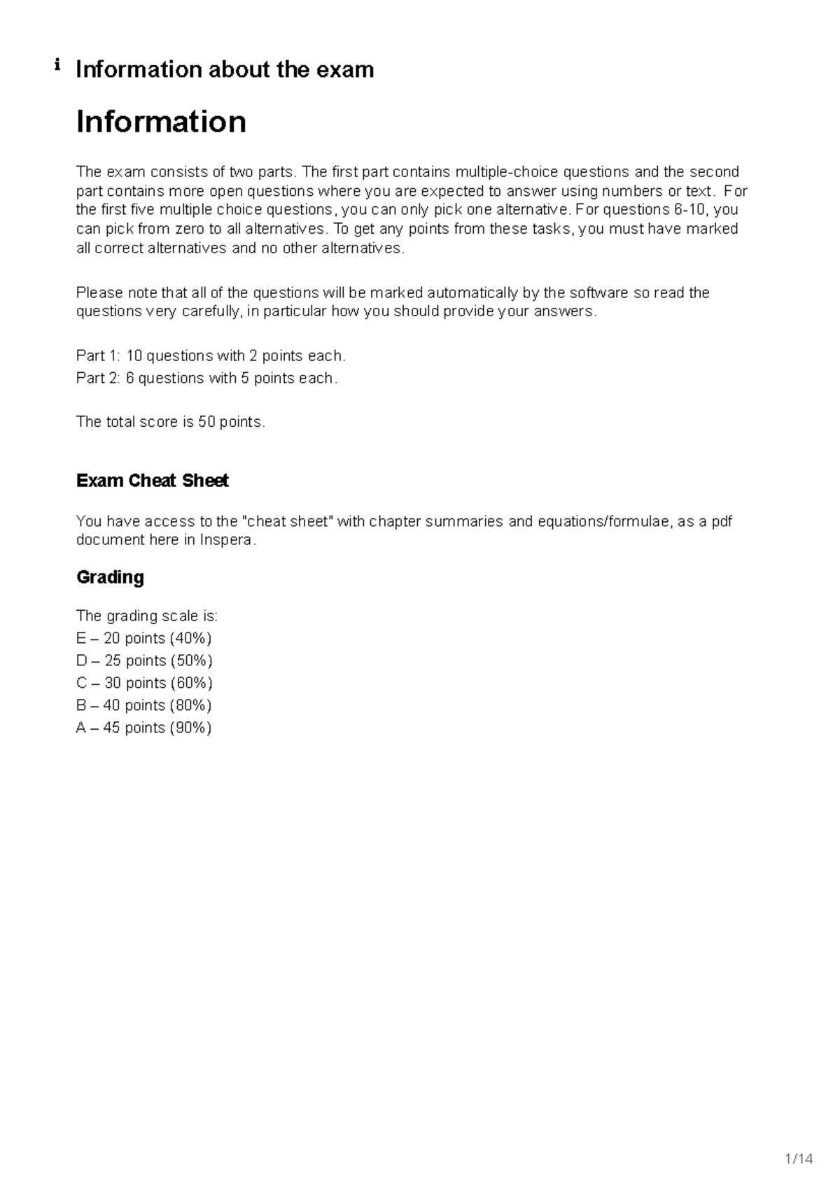 imformation about exam - Information about the exam Information The ...