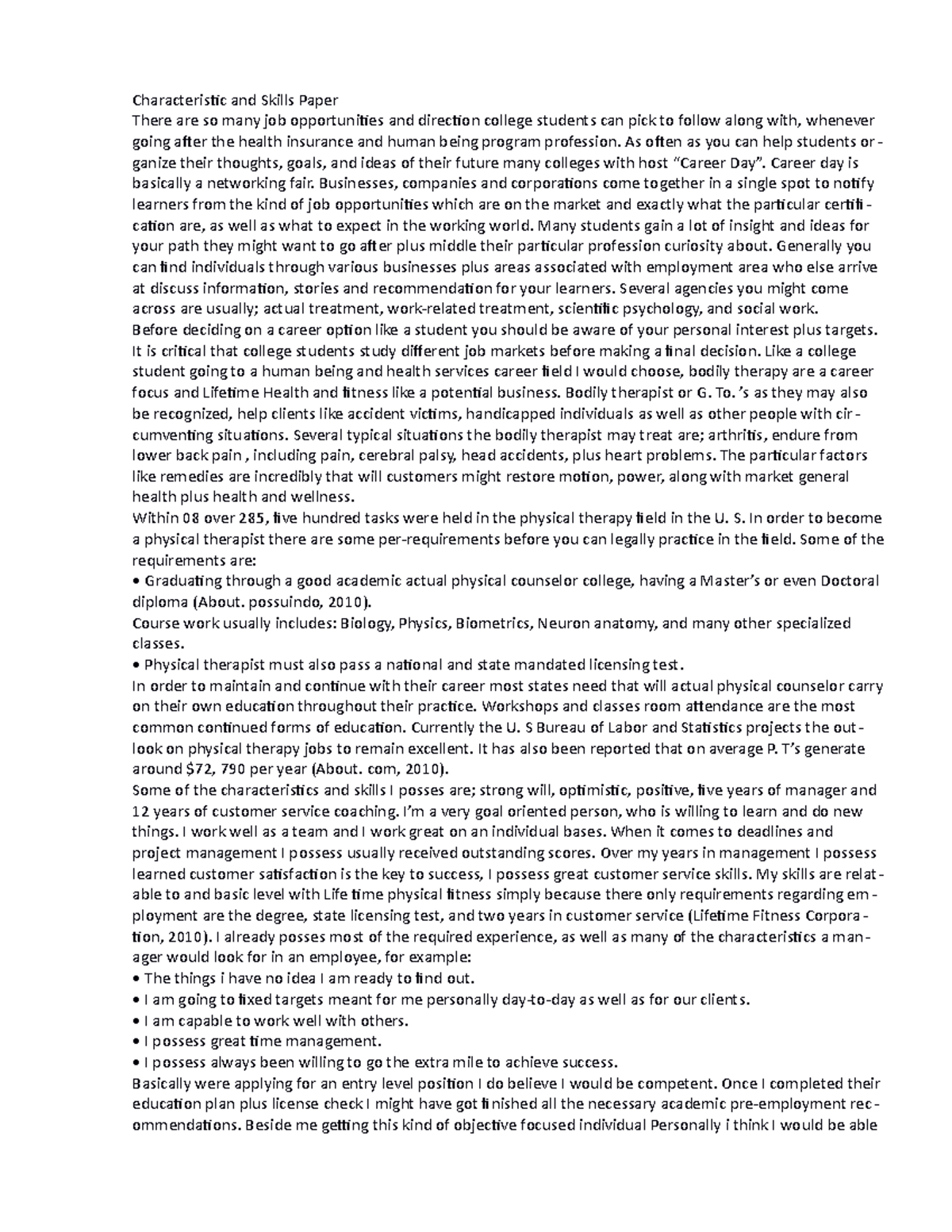 Characteristic and Skills Paper - As often as you can help students or ...