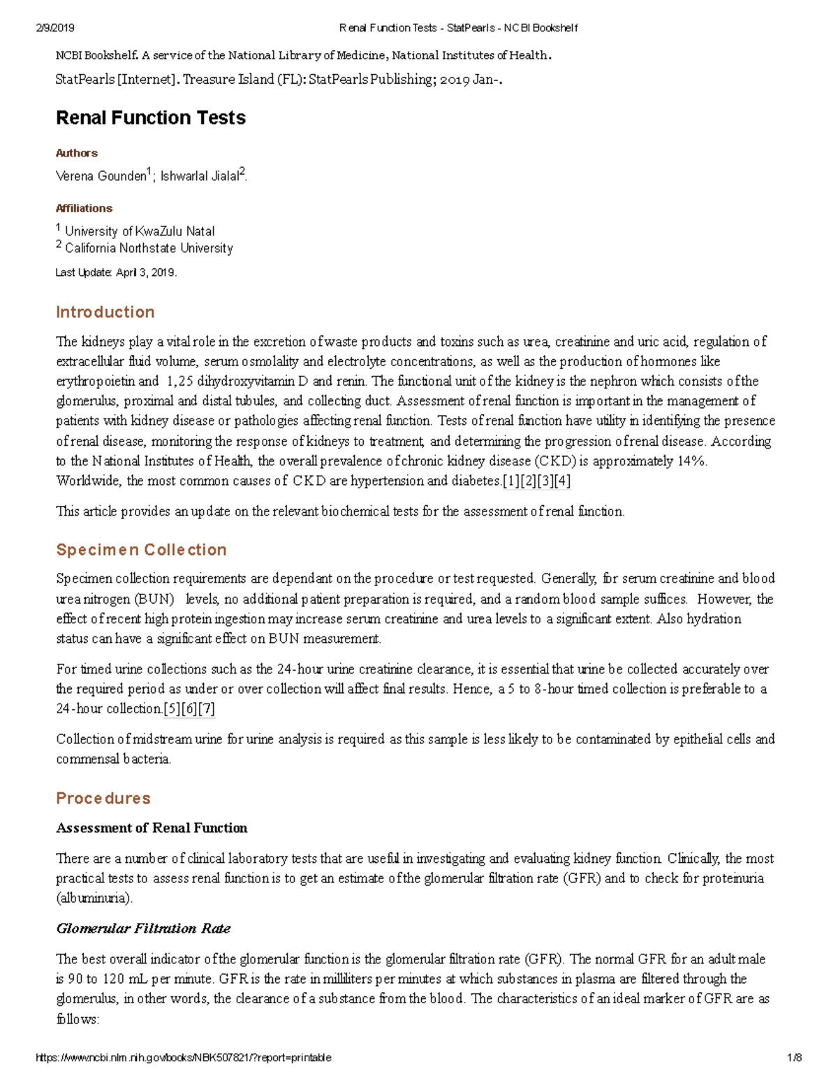 Renal Function Tests - Stat Pearls - NCBI Bookshelf - NCBI Book sh elf ...