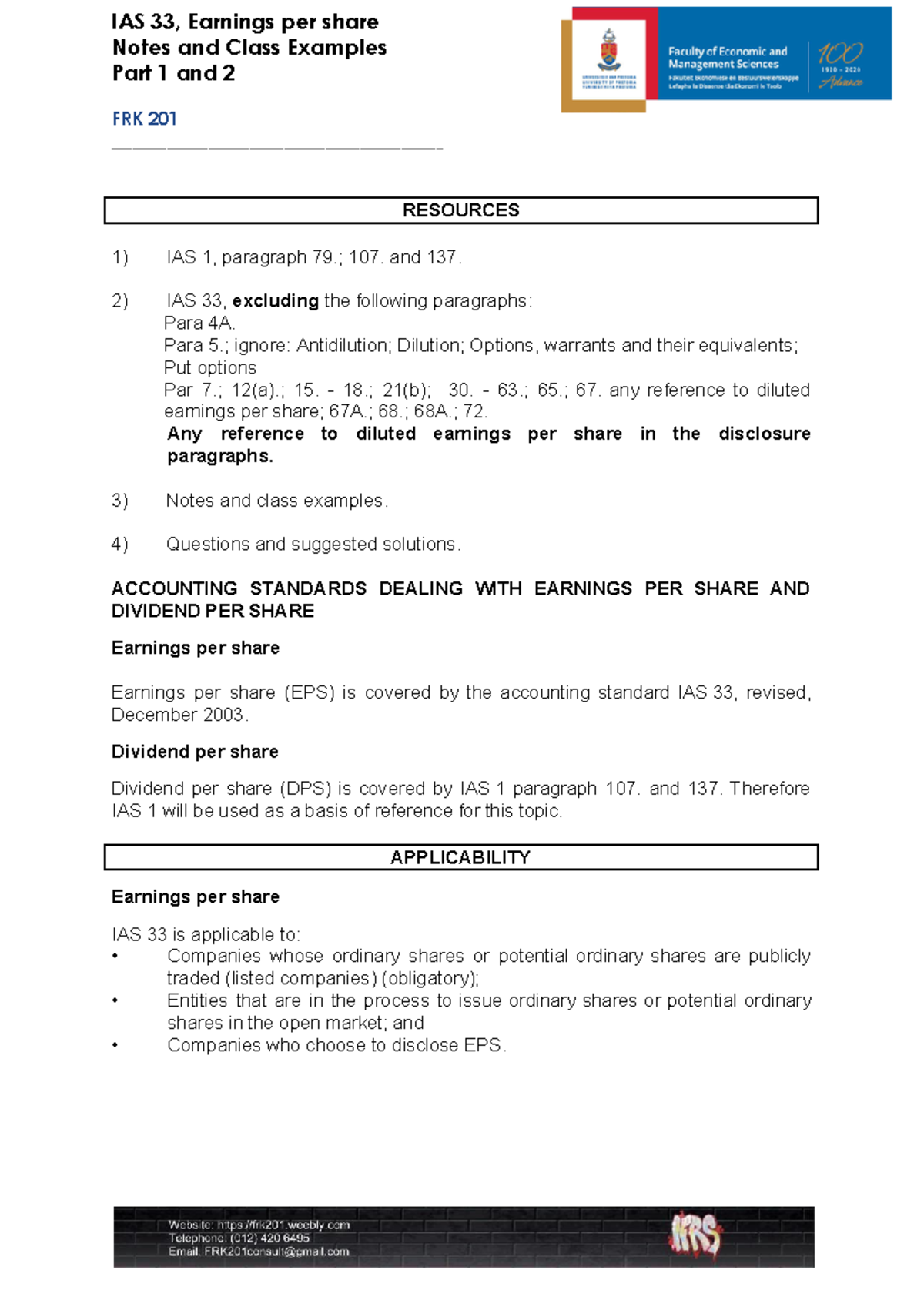 IAS 33 Notes and Class Examples Part 1 & 2 - IAS 33, Earnings per share ...