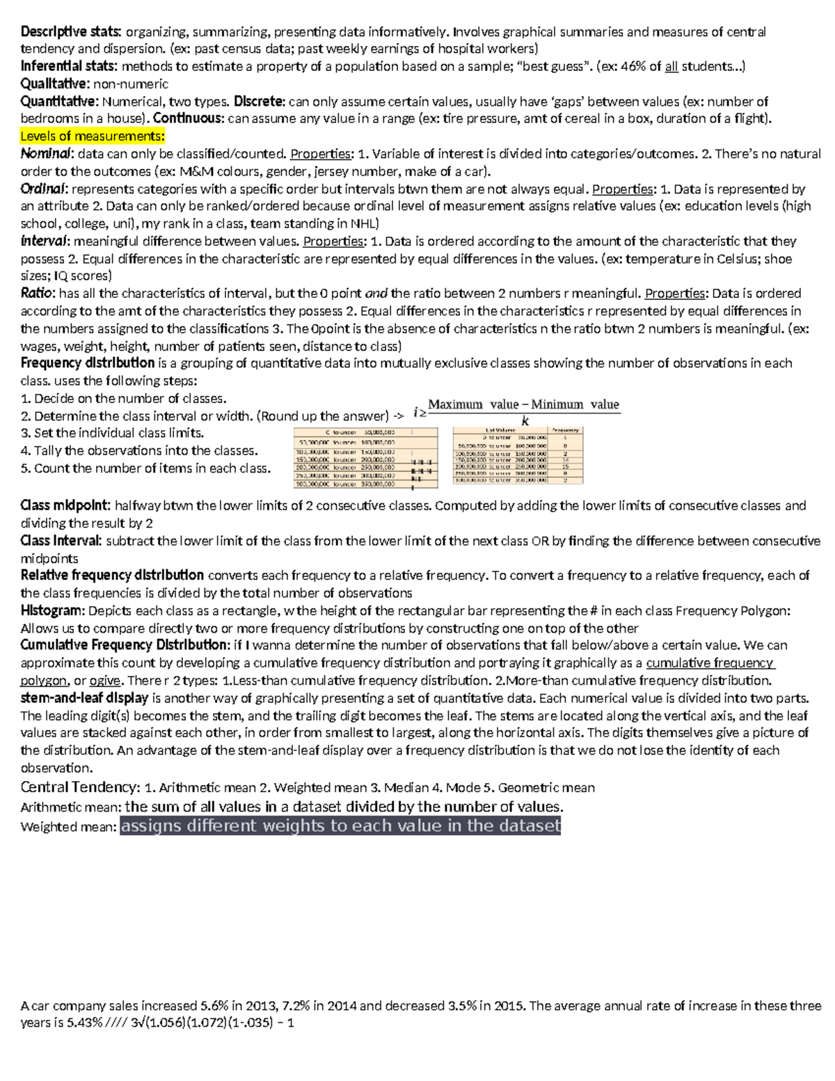 Stats cheat sheet - Descriptive stats: organizing, summarizing ...