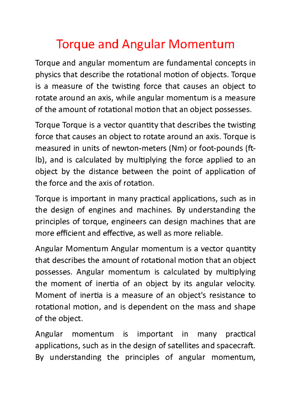 Torque and Angular Momentum - Torque and Angular Momentum Torque and ...