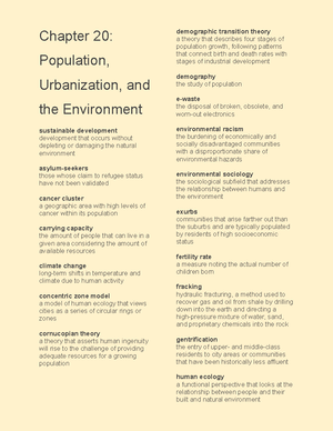 Ch 20 Key Terms - Chapter 20: Population, Urbanization, and the ...