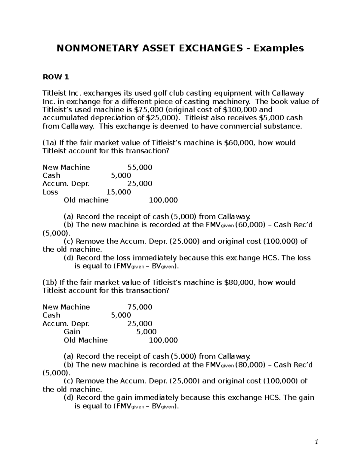Nonmonetary Asset Exchanges - Examples Solutions - NONMONETARY ASSET ...