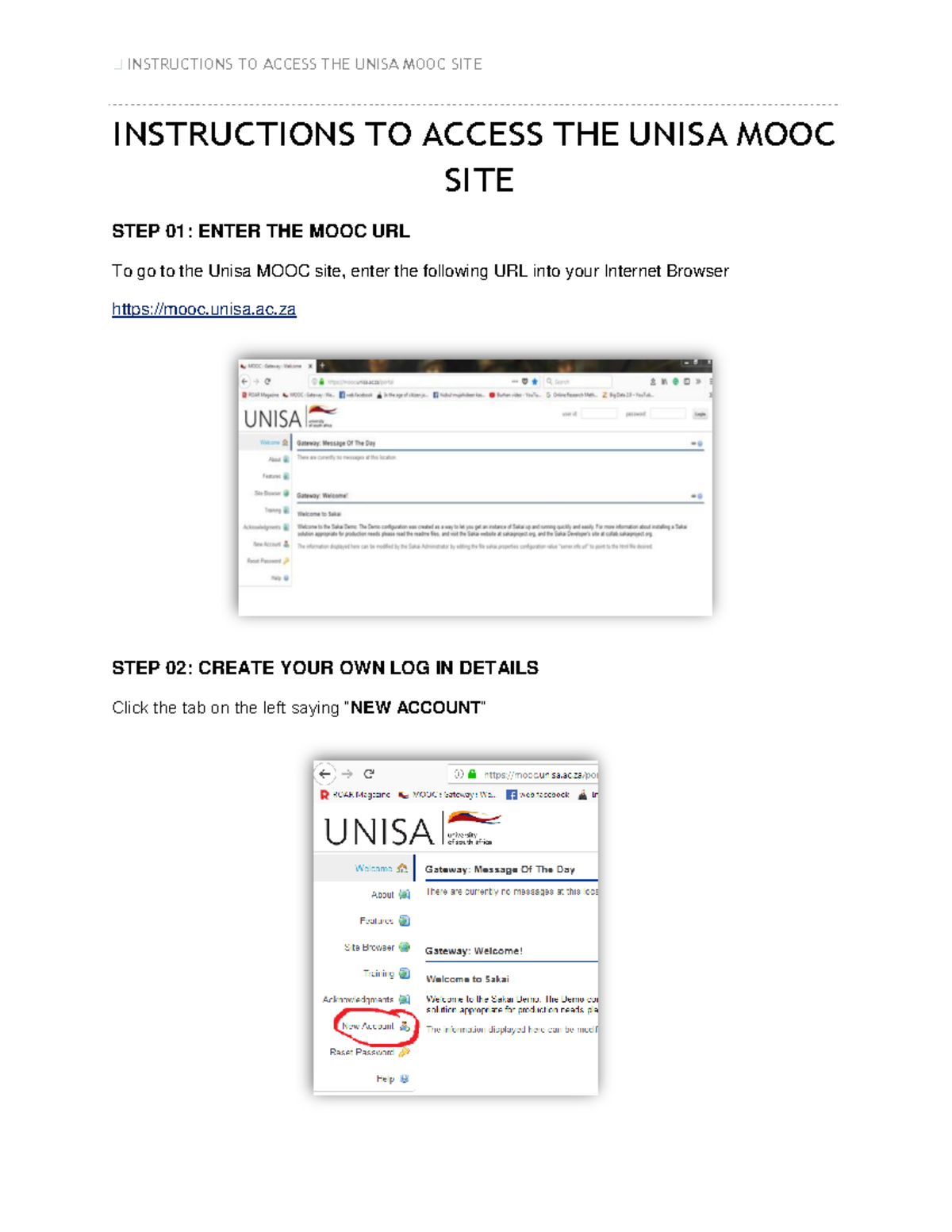 Instructions TO Access THE Unisa MOOC SITE.docx 2020 - INSTRUCTIONS TO ...