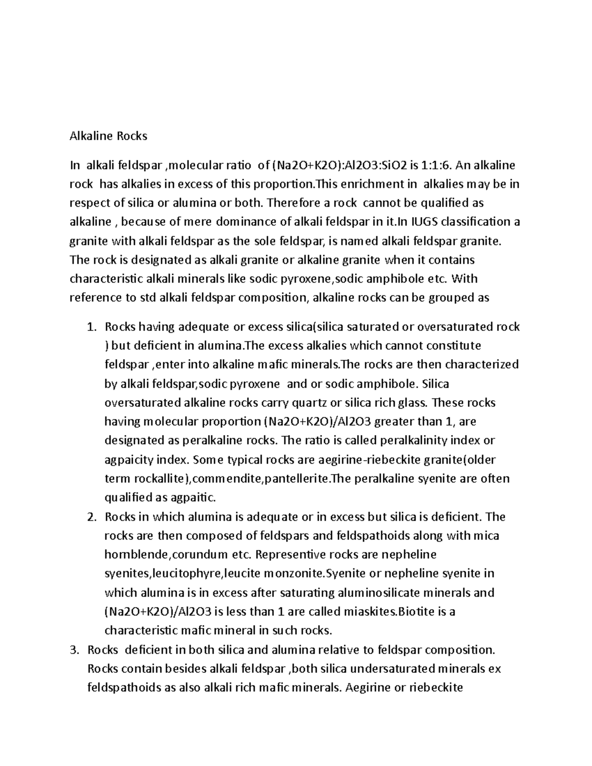 Bsc Geology Igneous petrology Alkaline rocks Important points to be ...
