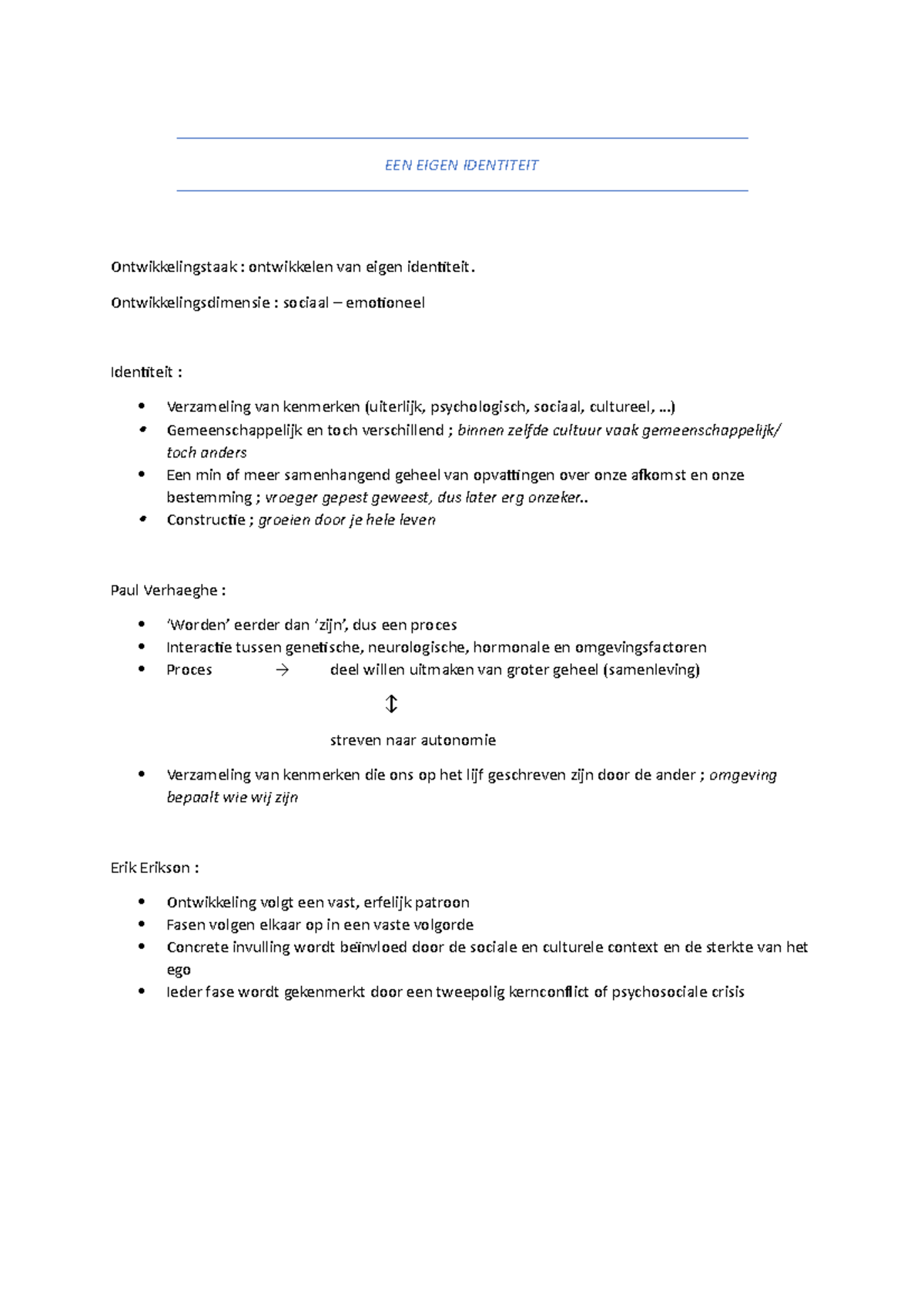 EEN Eigen Identiteit - EEN EIGEN IDENTITEIT Ontwikkelingstaak ...