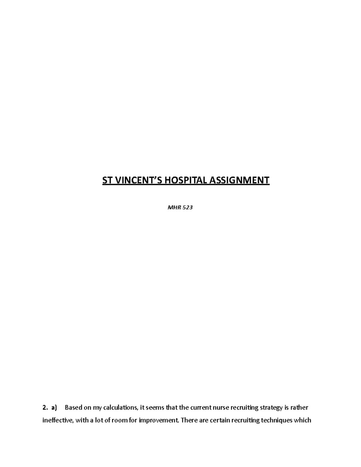 Seminar assignments - st vincent hospital assignment - ST HOSPITAL ...