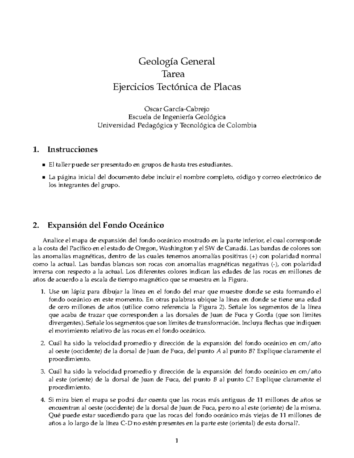 Gral geology Plate Tectonics - Geolog ́ıa General Tarea 4 Ejercicios ...