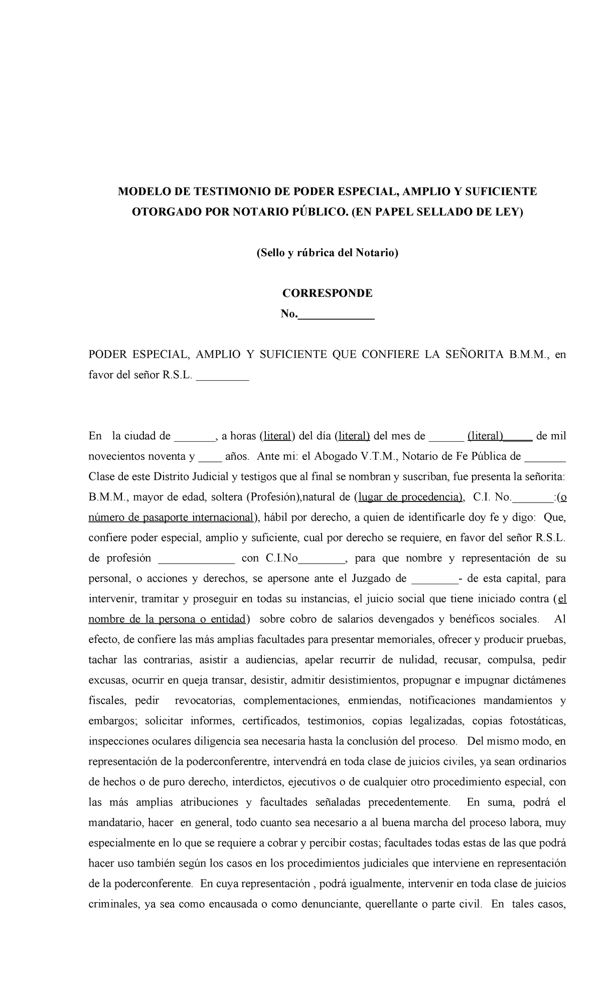 Modelo DE Testimonio DE POD - MODELO DE TESTIMONIO DE PODER ESPECIAL ...