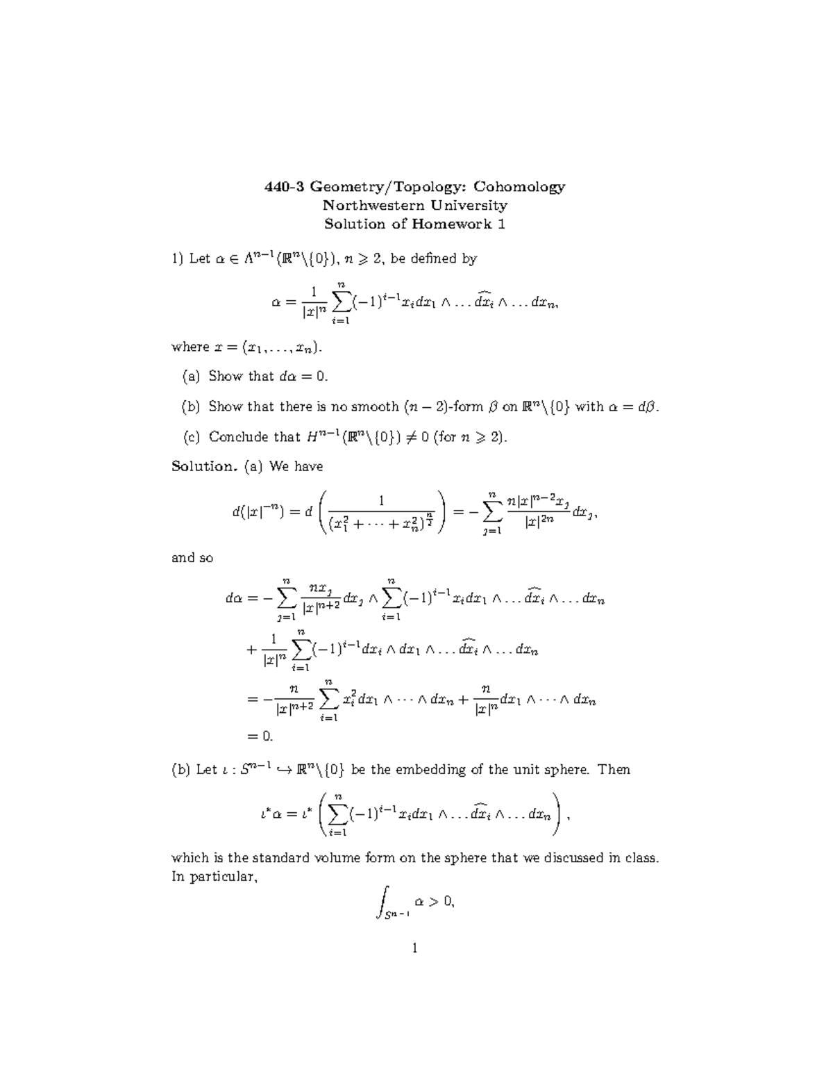 440-3 Geometry Topology Cohomology Homework 1 solution - 440-3 Geometry ...