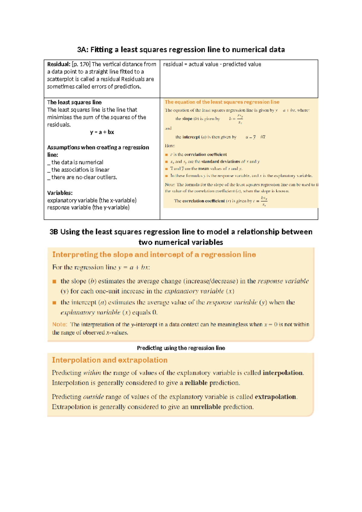 Ch 3 notes - 3A: Fitting a least squares regression line to numerical ...