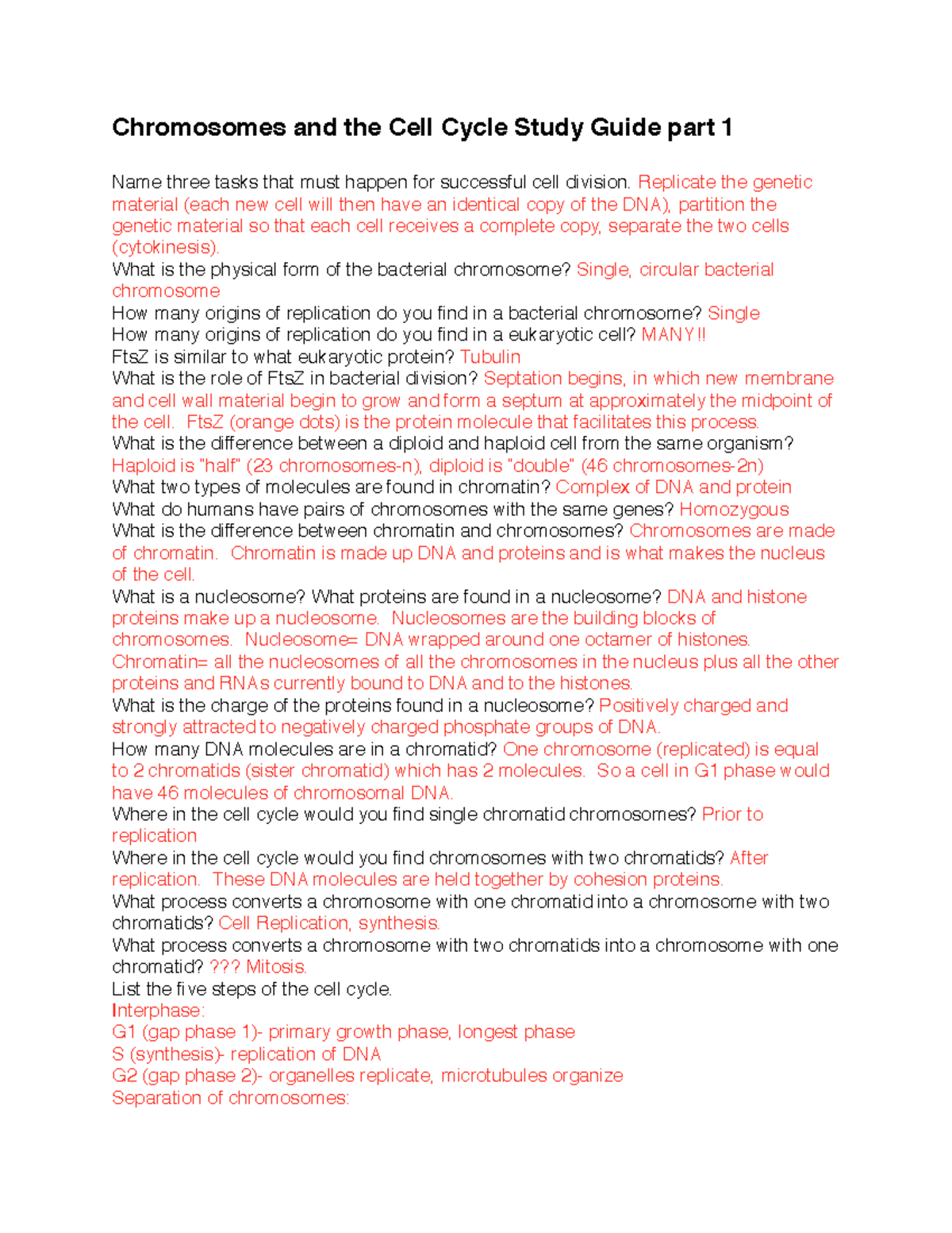 Chromosomes and the Cell Cycle Study Guide - Replicate the genetic ...