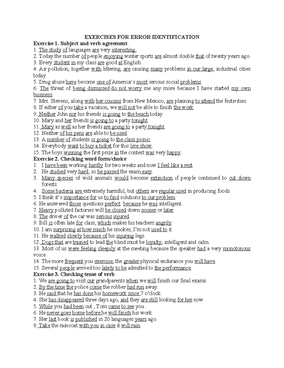 Exercises FOR Error Identification - EXERCISES FOR ERROR IDENTIFICATION ...