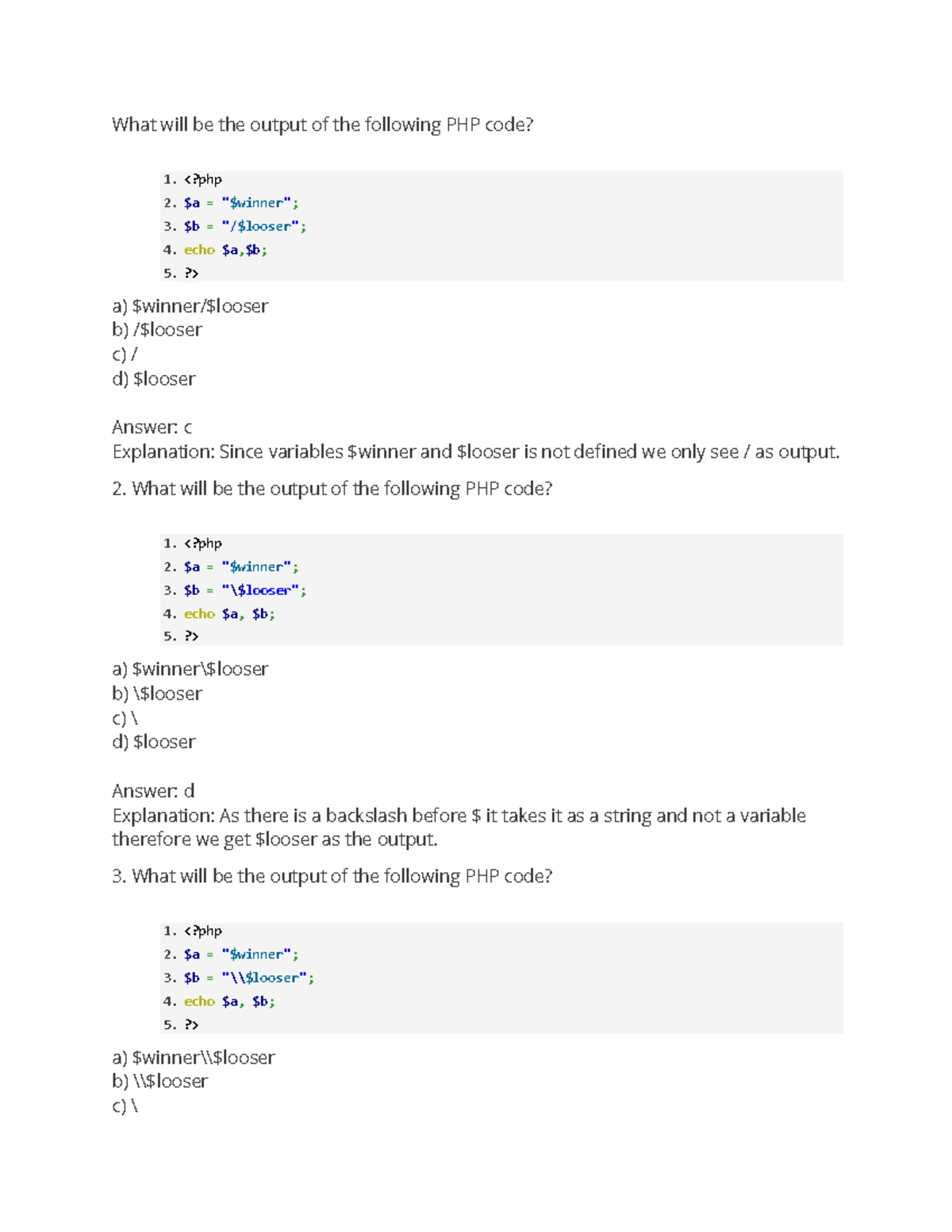 Php variable mcq - What will be the output of the following PHP code?