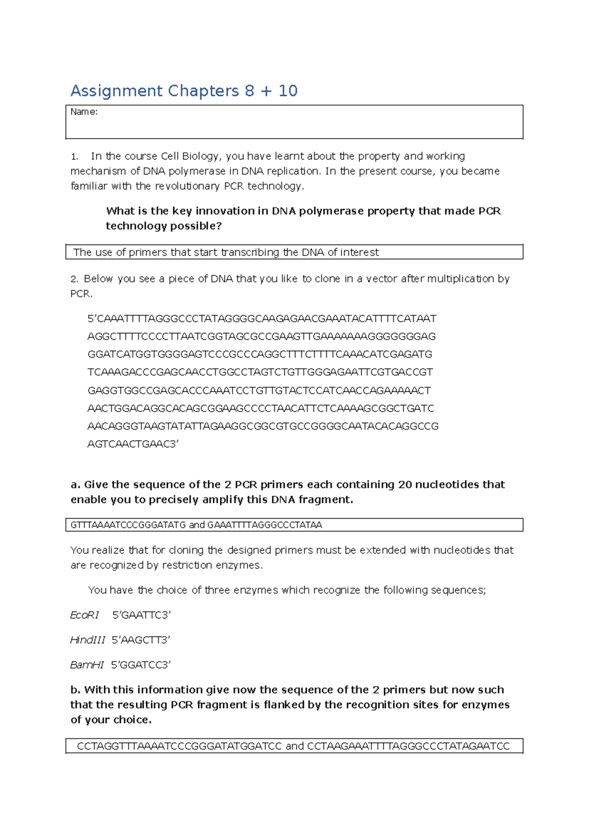 Assignment Chapters 8+10 finished - Assignment Chapters 8 + 10 Name: 1 ...
