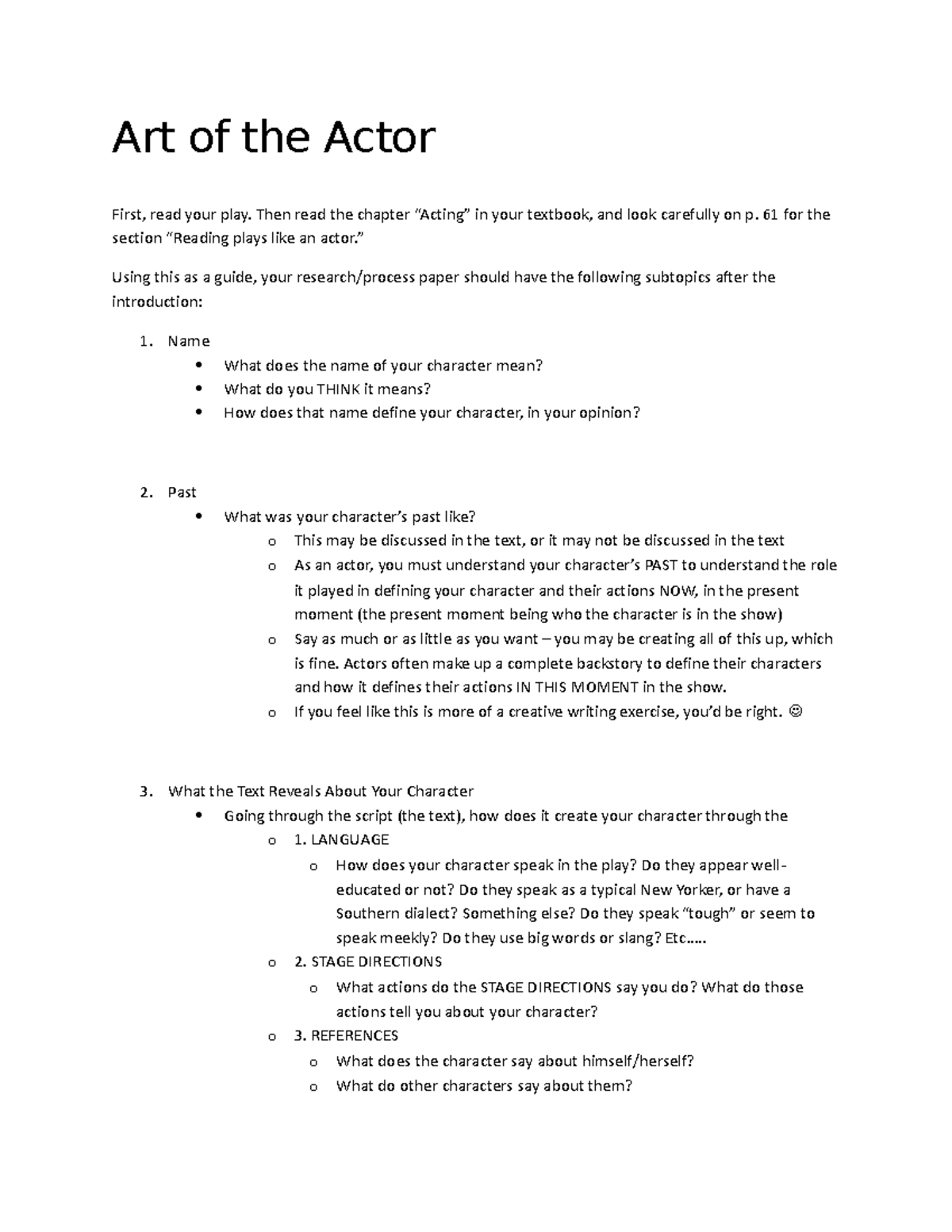 Production Project- Art of the Actor - Art of the Actor First, read ...