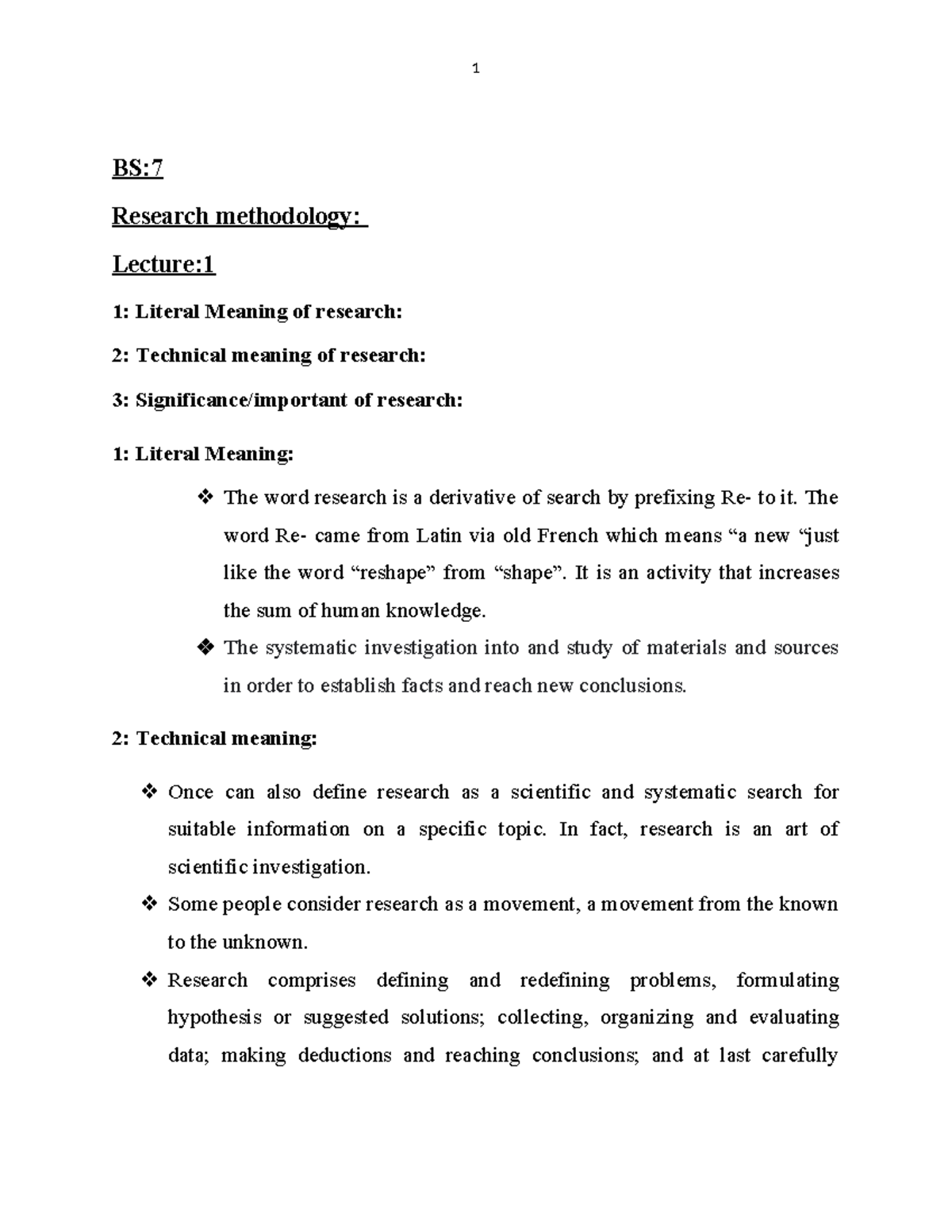 Research methodology chapter 1 - BS: Research methodology: Lecture: 1 ...