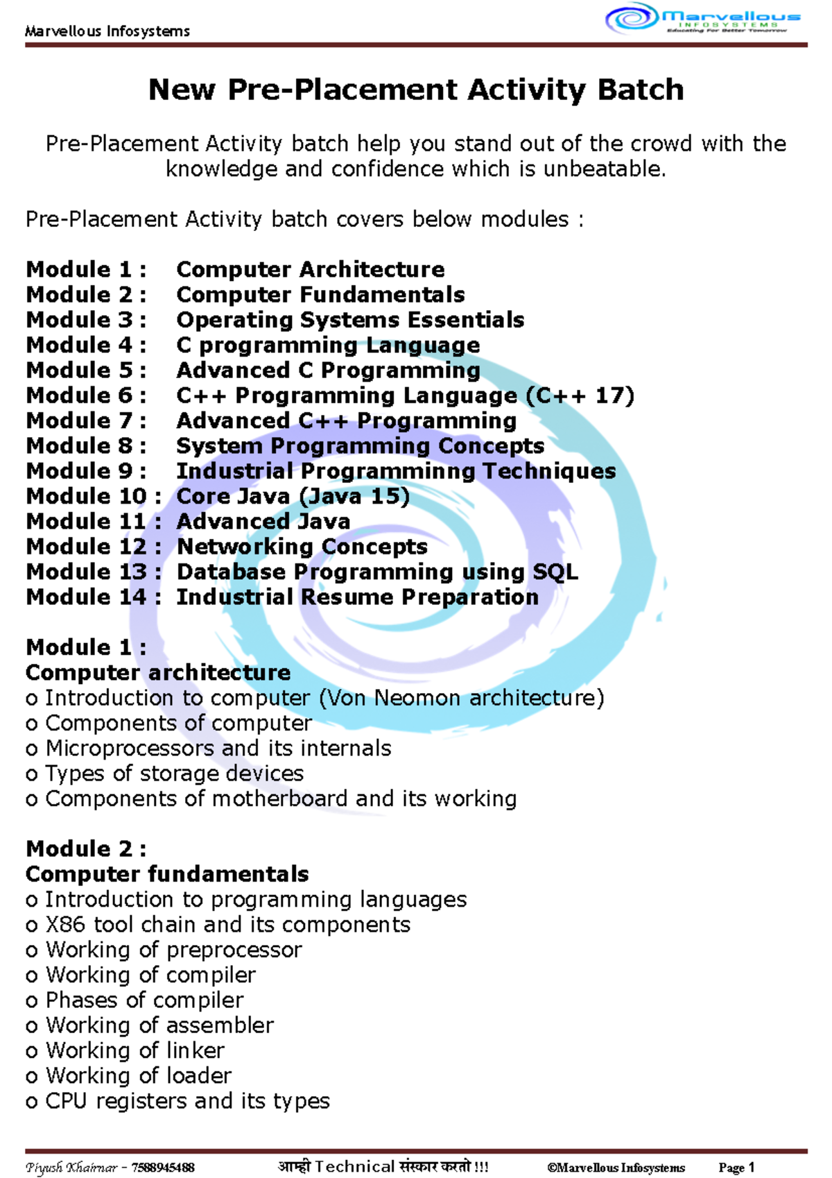 Marvellous Syllabus - ghmbjl - New Pre-Placement Activity Batch Pre-Placement Activity batch ...