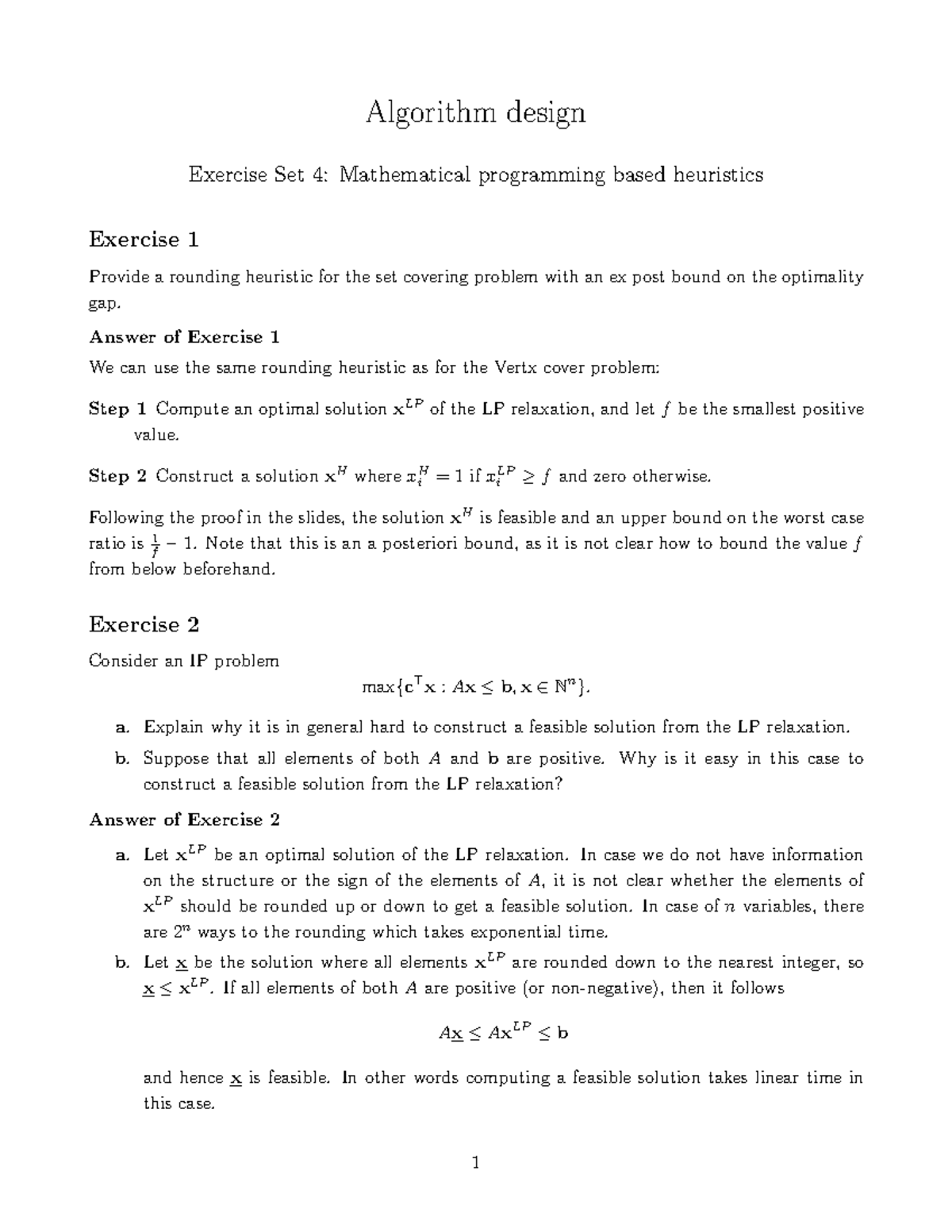 Exercise Set 4 questions and solutions - Algorithm design Exercise Set ...