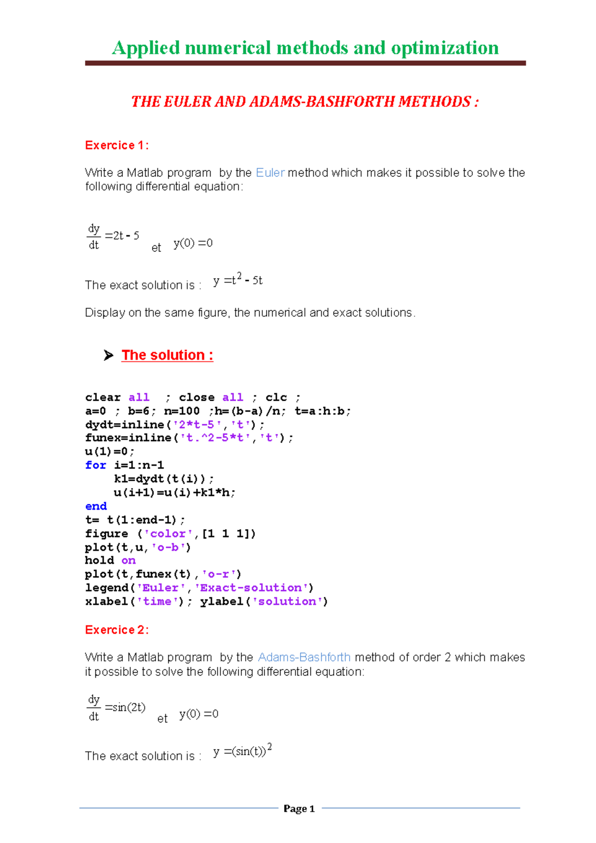 The Euler And Adams Bashforth Methods Applied Numerical Methods And Optimization The Euler 0993
