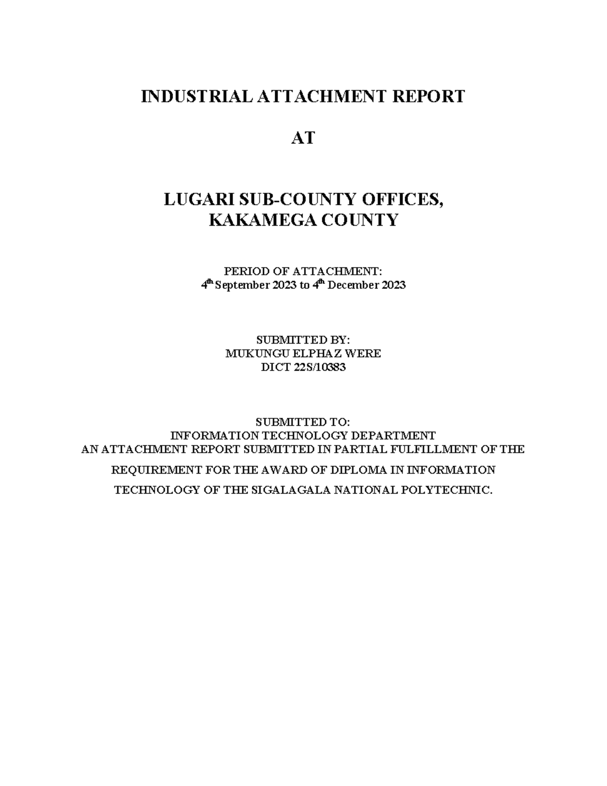 Mukungu Elphaz WERE - Revision exercise - INDUSTRIAL ATTACHMENT REPORT ...