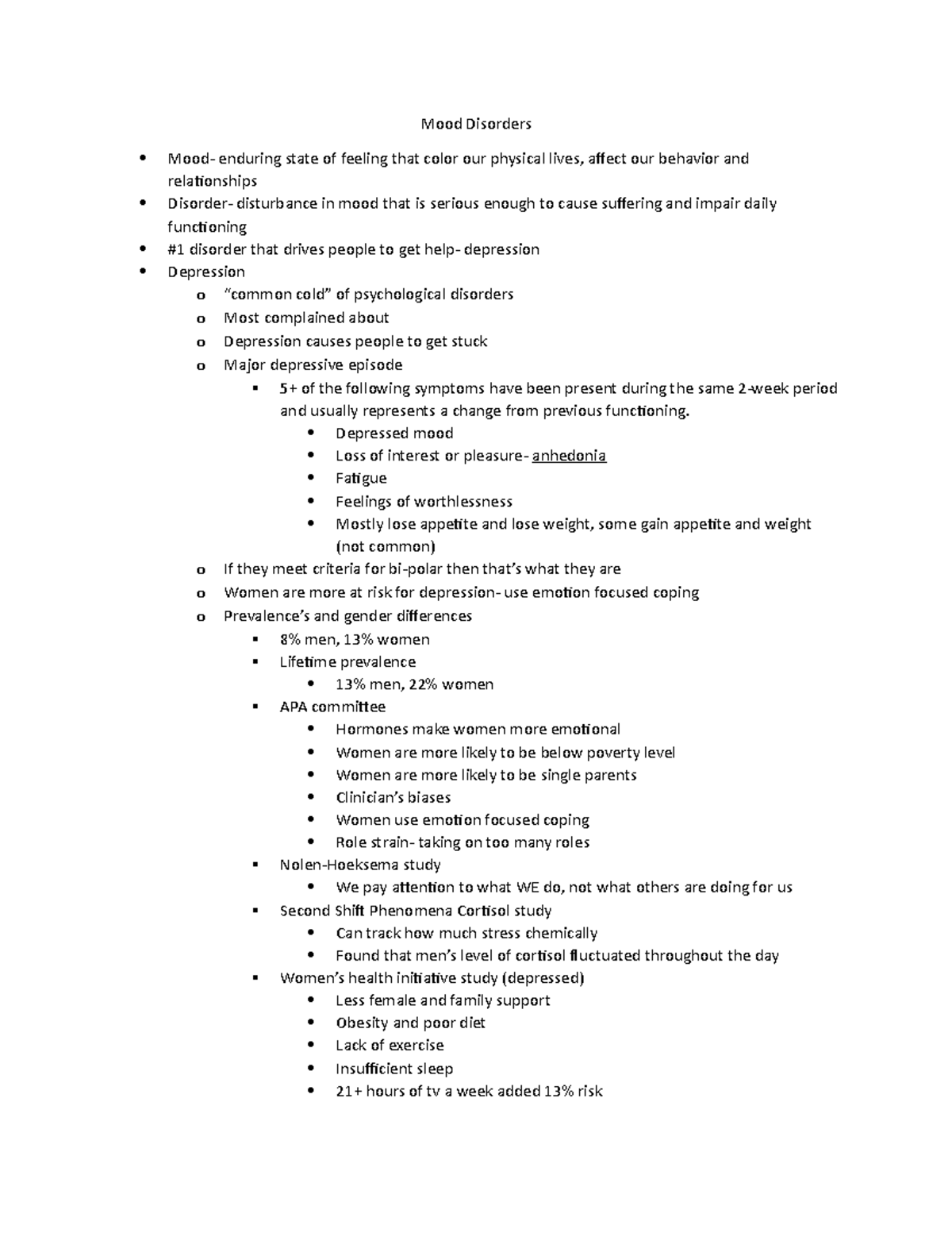 Mood Disorders notes - Denise M. Martz - Mood Disorders Mood- enduring ...
