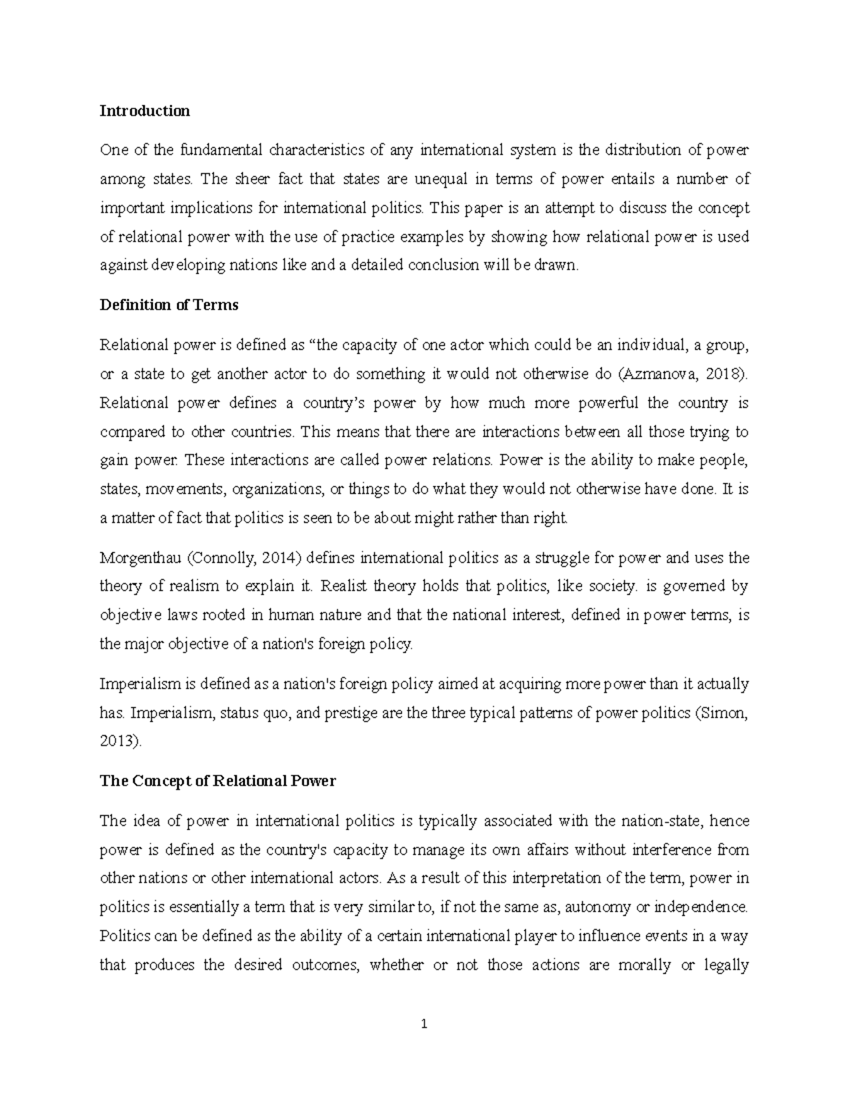 Relational power Assignment - Introduction One of the fundamental ...