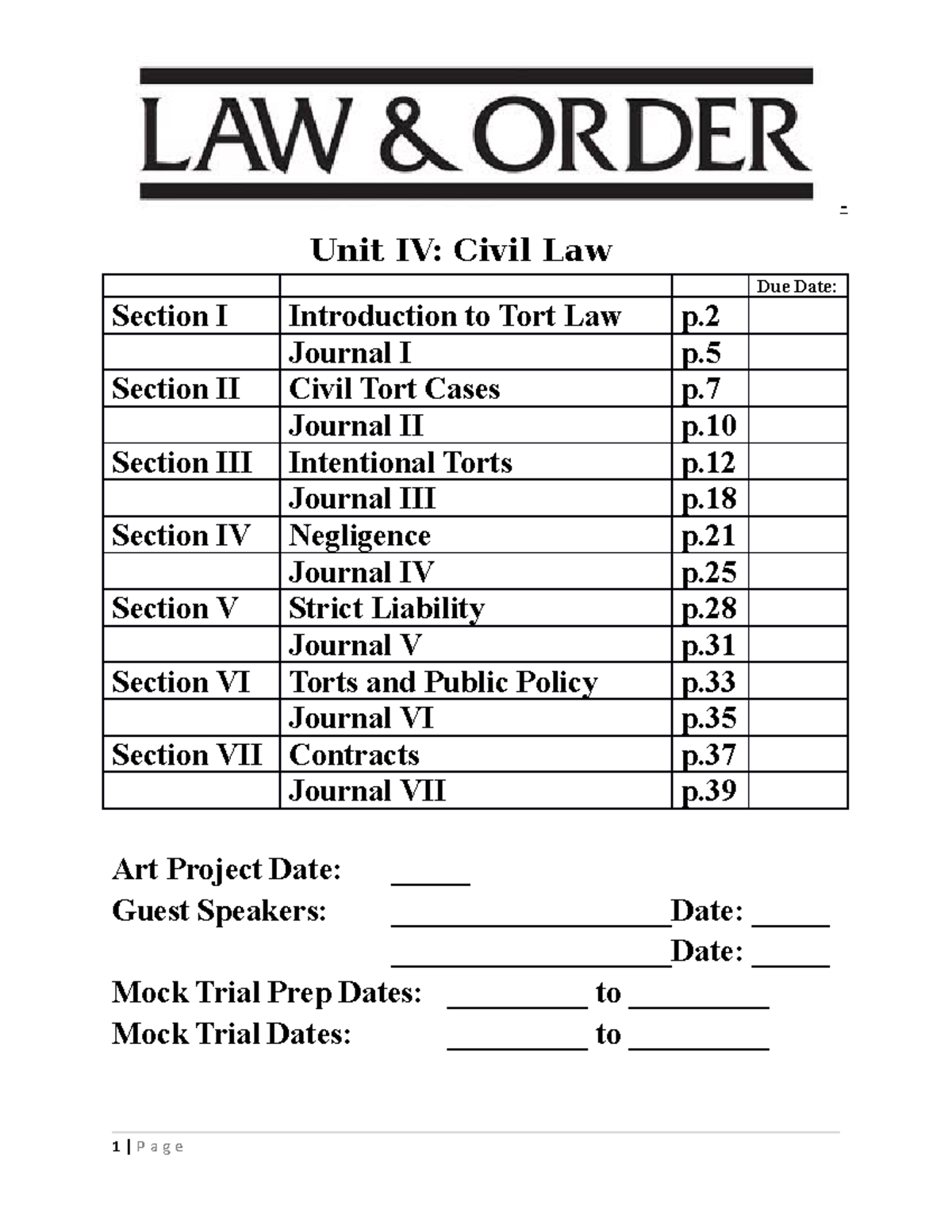law unit 20 assignment - Unit IV: Civil Law Due Date: Section I ...