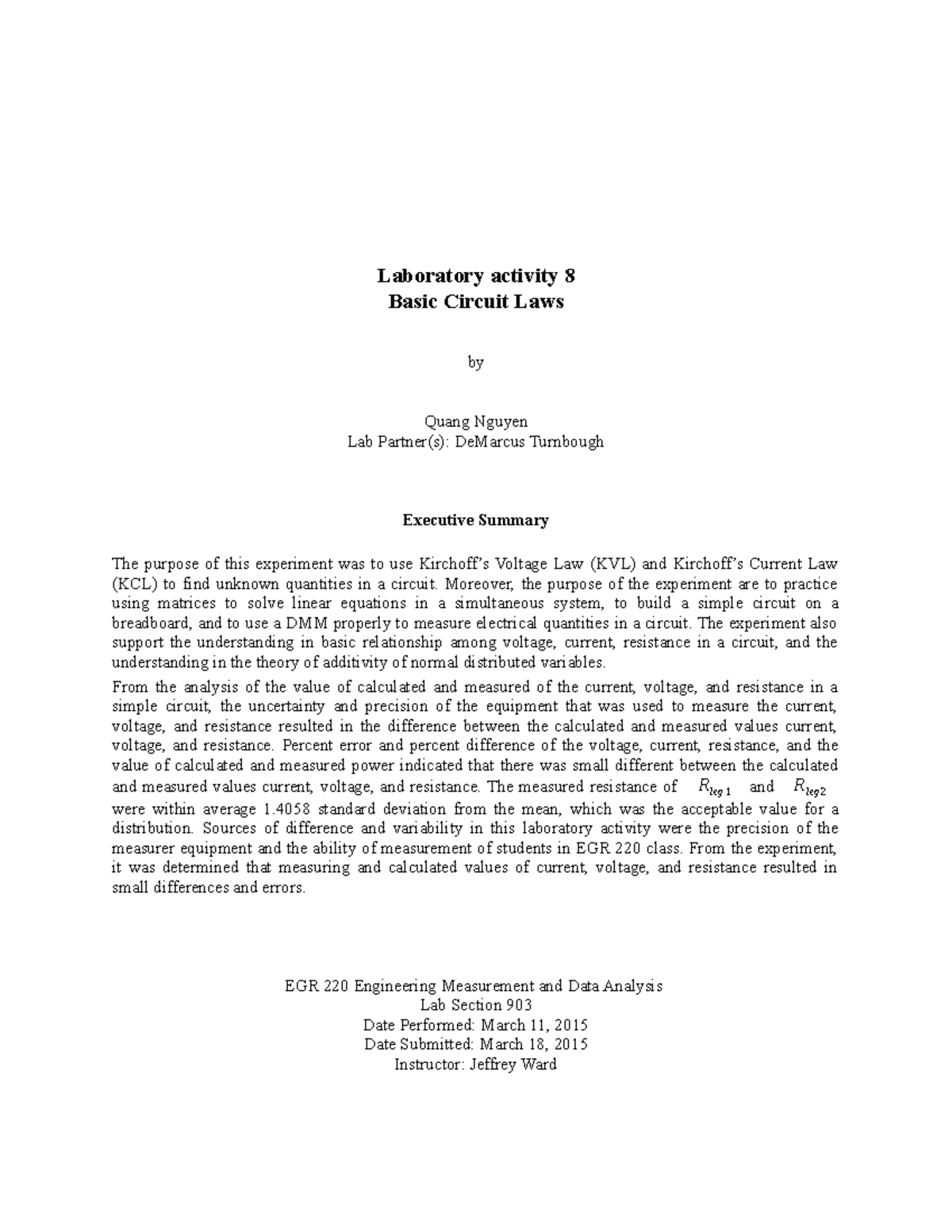 Labreport - Lab report circuit lab - Laboratory activity 8 Basic ...
