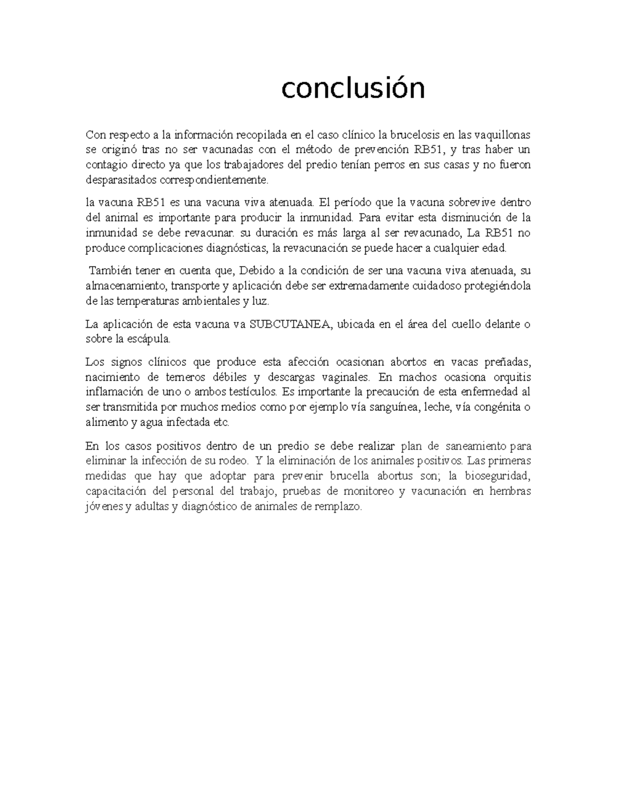Conclusion brucelosis - conclusión Con respecto a la información ...