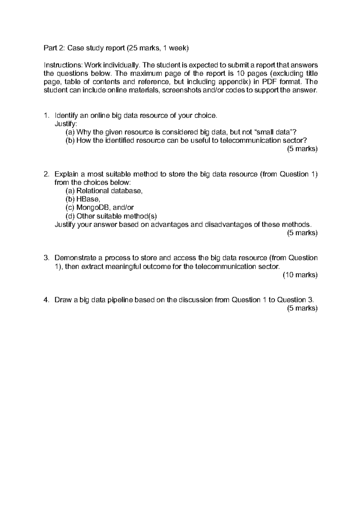 WQD7007 Case study report - Part 2: Case study report (25 marks, 1 week ...