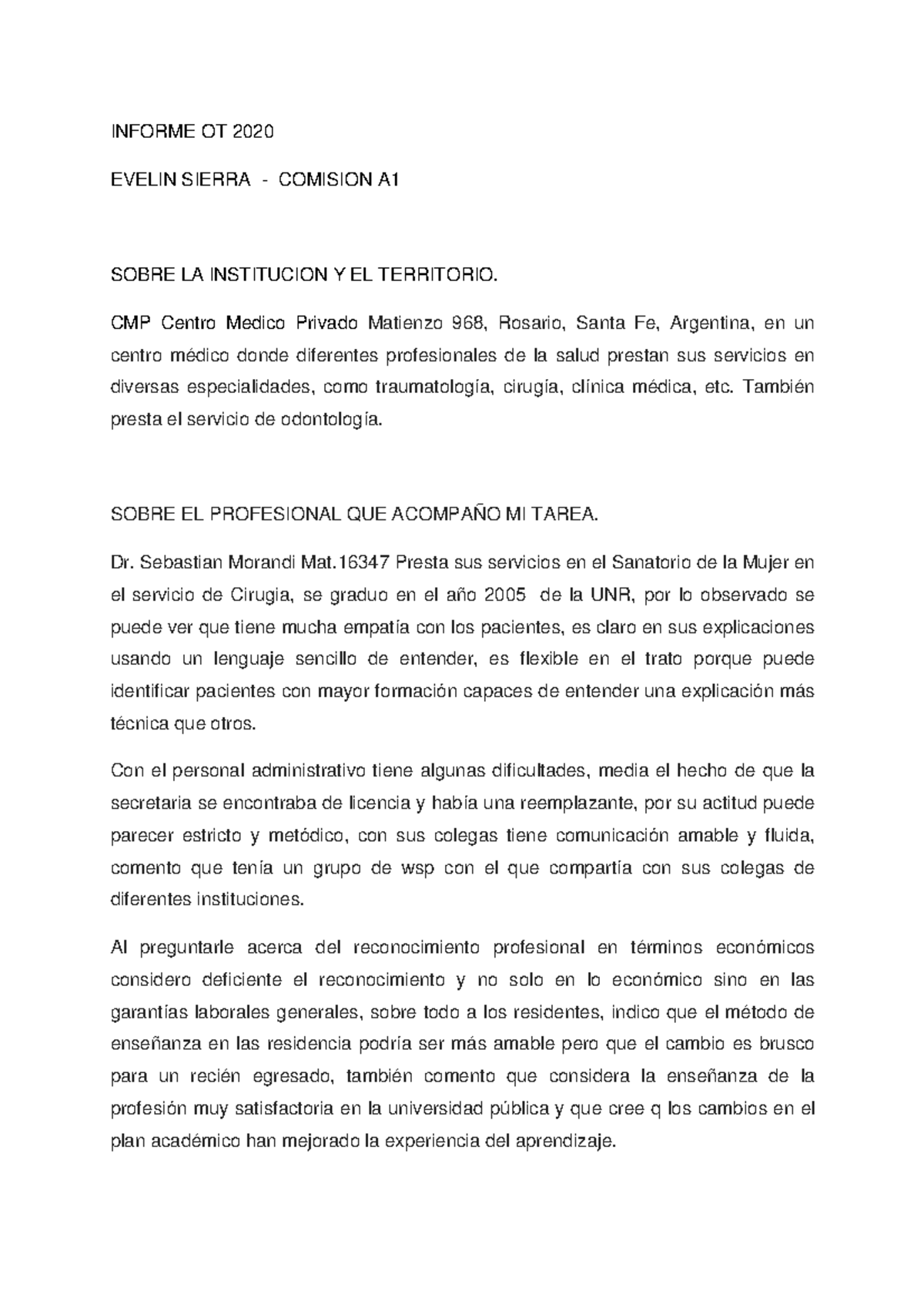 Informe practica territorial - INFORME OT 2020 EVELIN SIERRA - COMISION ...