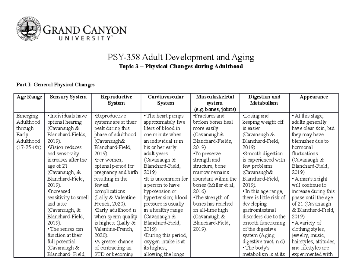 PSY358 Physical System Changes - PSY-358 Adult Development and Aging Topic 3 – Physical Changes ...