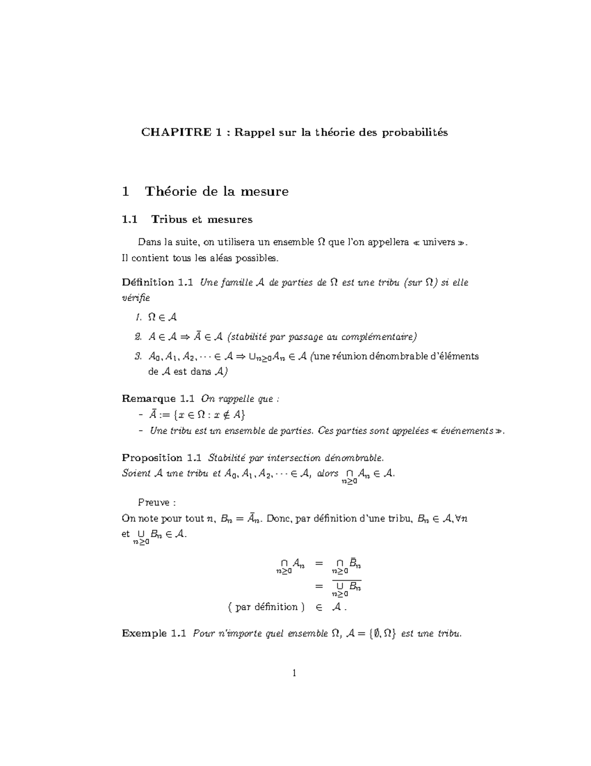 Rappel sur la theorie des probabilites - CHAPITRE 1 : Rappel sur la th ...