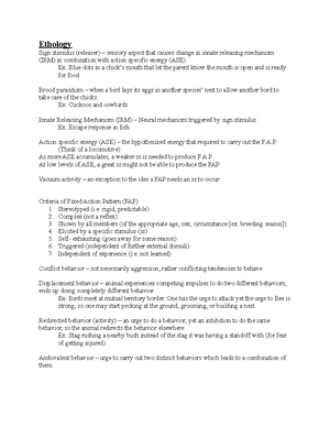 Animal behavior notes - Elon University Dr. McClearn Spring 2021 ...