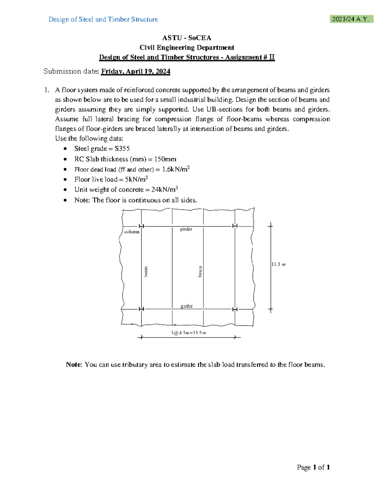 Assignment #2 - bast steel course - Page 1 of 1 Design of Steel and ...
