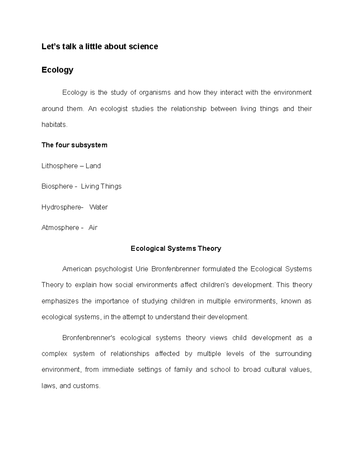 Bron-Final - ... - Let’s talk a little about science Ecology Ecology is ...