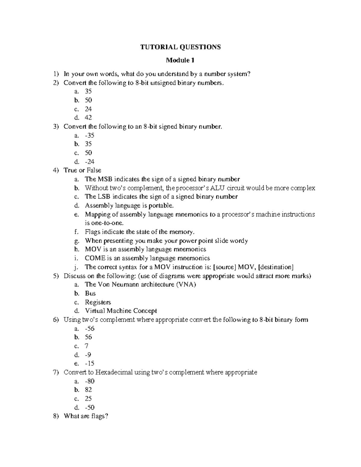 Tutorial Questions - note - TUTORIAL QUESTIONS Module 1 In your own ...