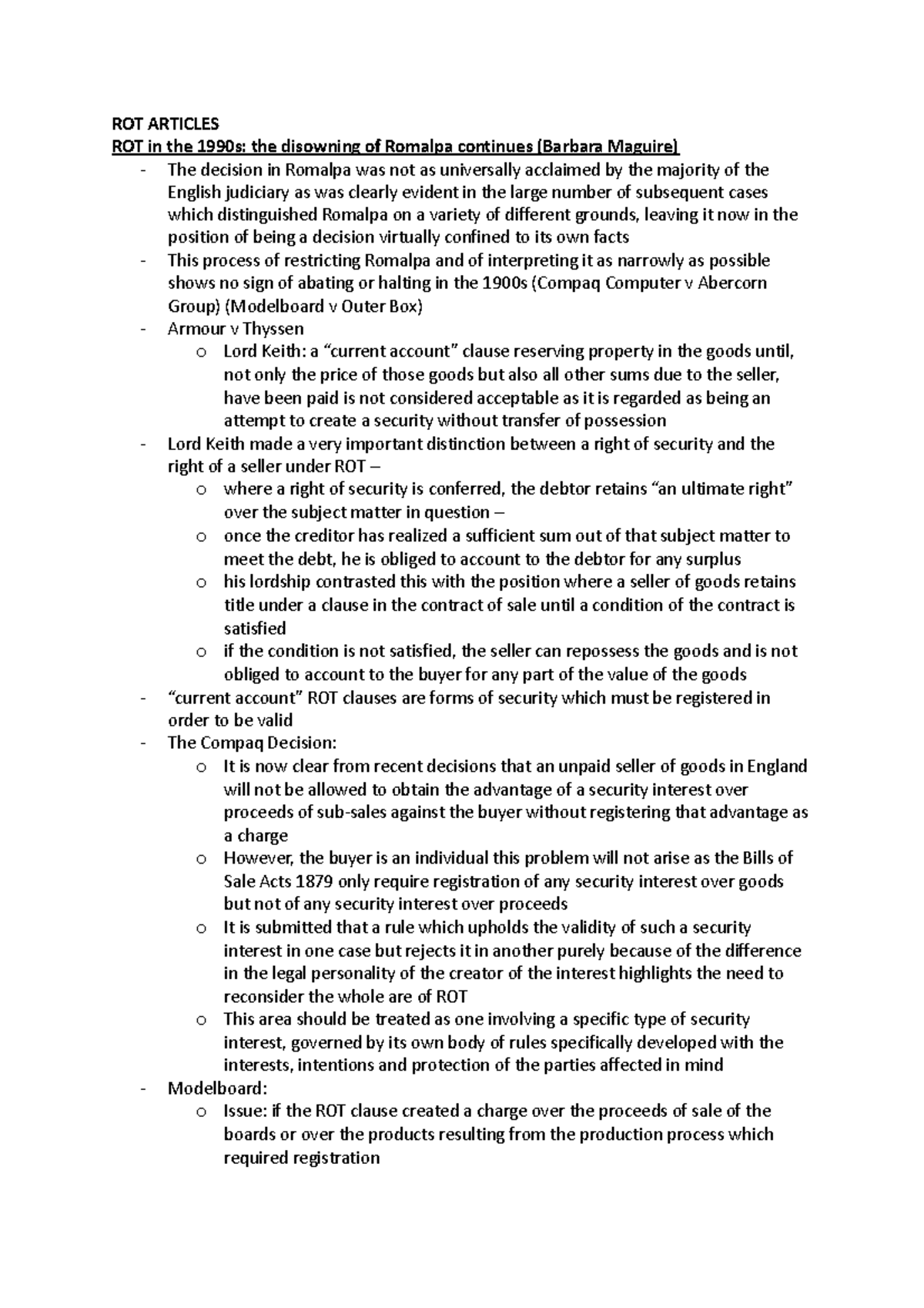 ROT Articles - ROT ARTICLES ROT in the 1990s: the disowning of Romalpa ...