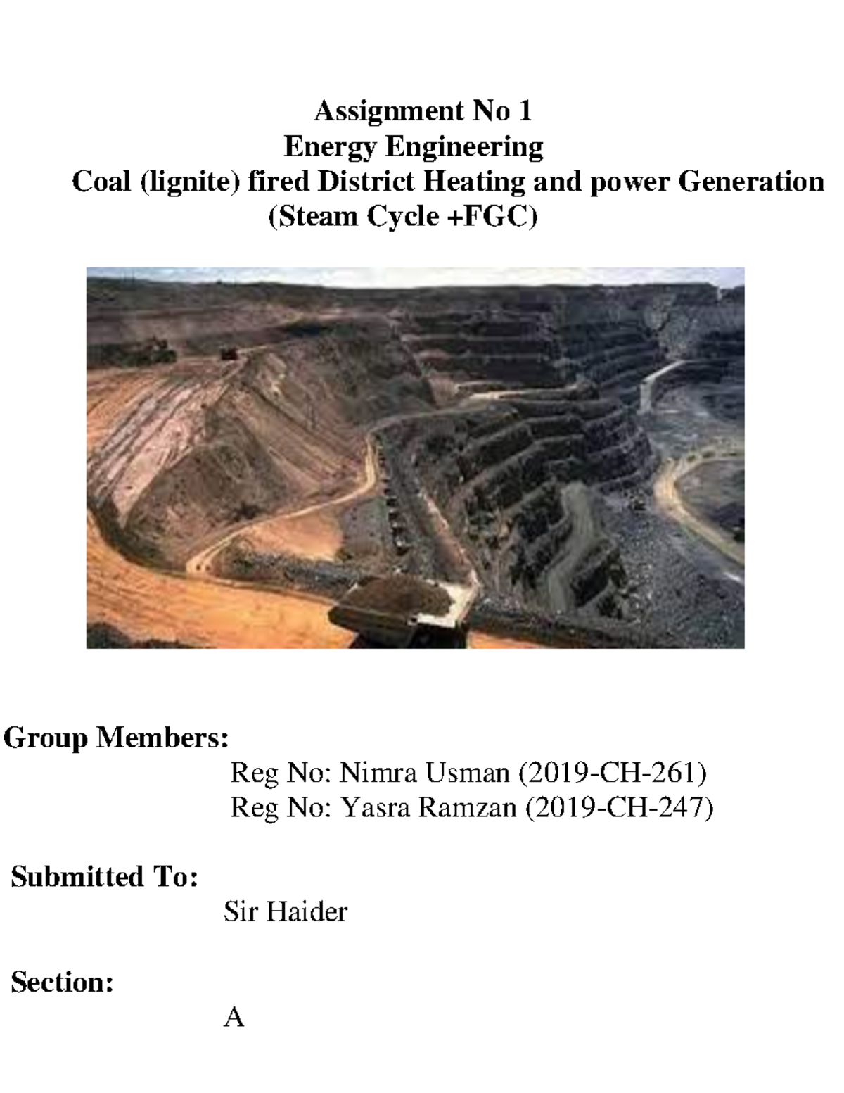 Word report energy engineering - Assignment No 1 Energy Engineering Coal (lignite) fired ...
