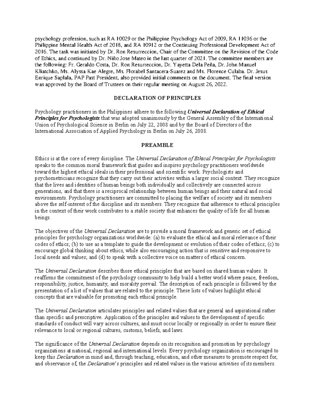 Long quiz - psychology profession, such as RA 10029 or the Philippine ...