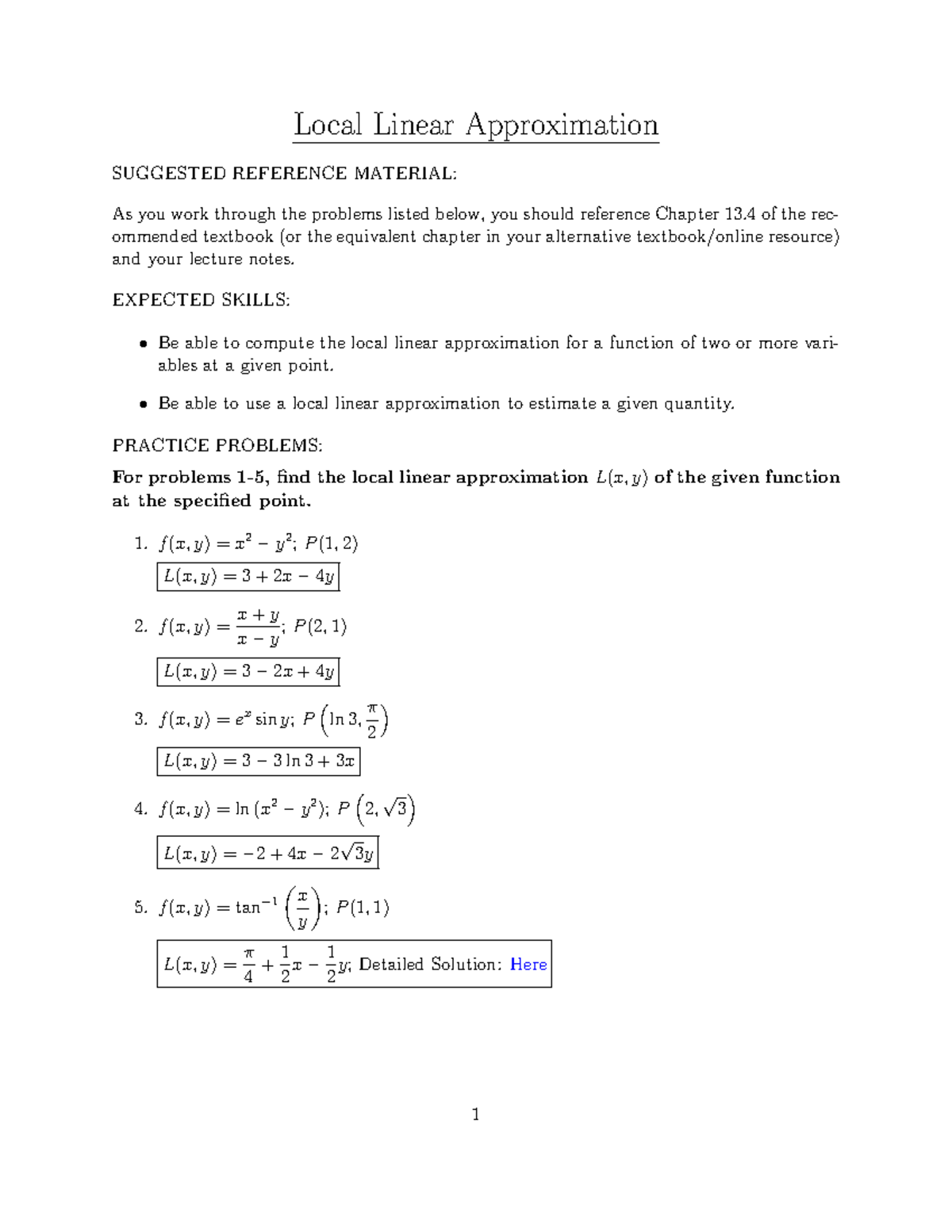 Homework 13 - Local Linear Approximation Suggested Reference Material