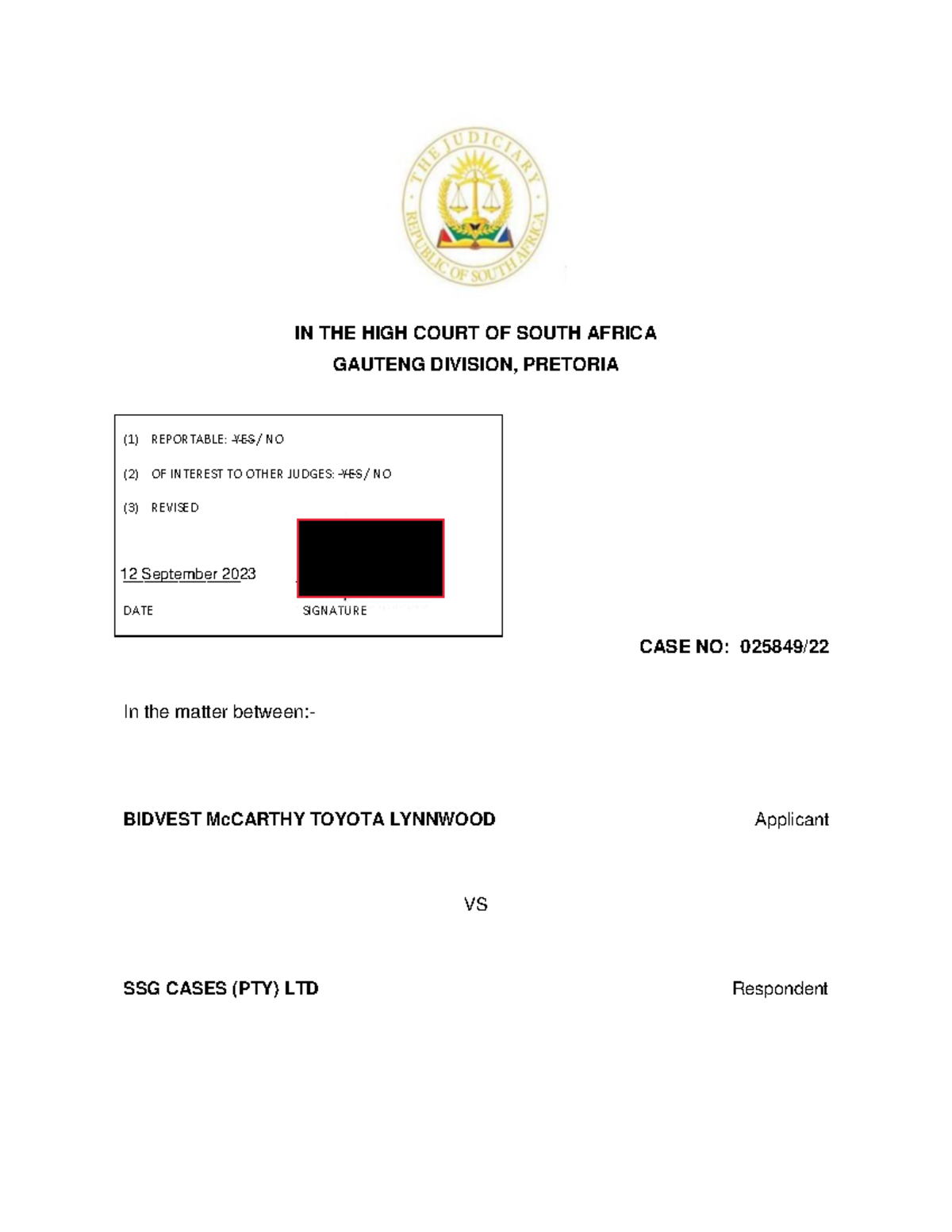 case law - urgency - IN THE HIGH COURT OF SOUTH AFRICA GAUTENG DIVISION ...