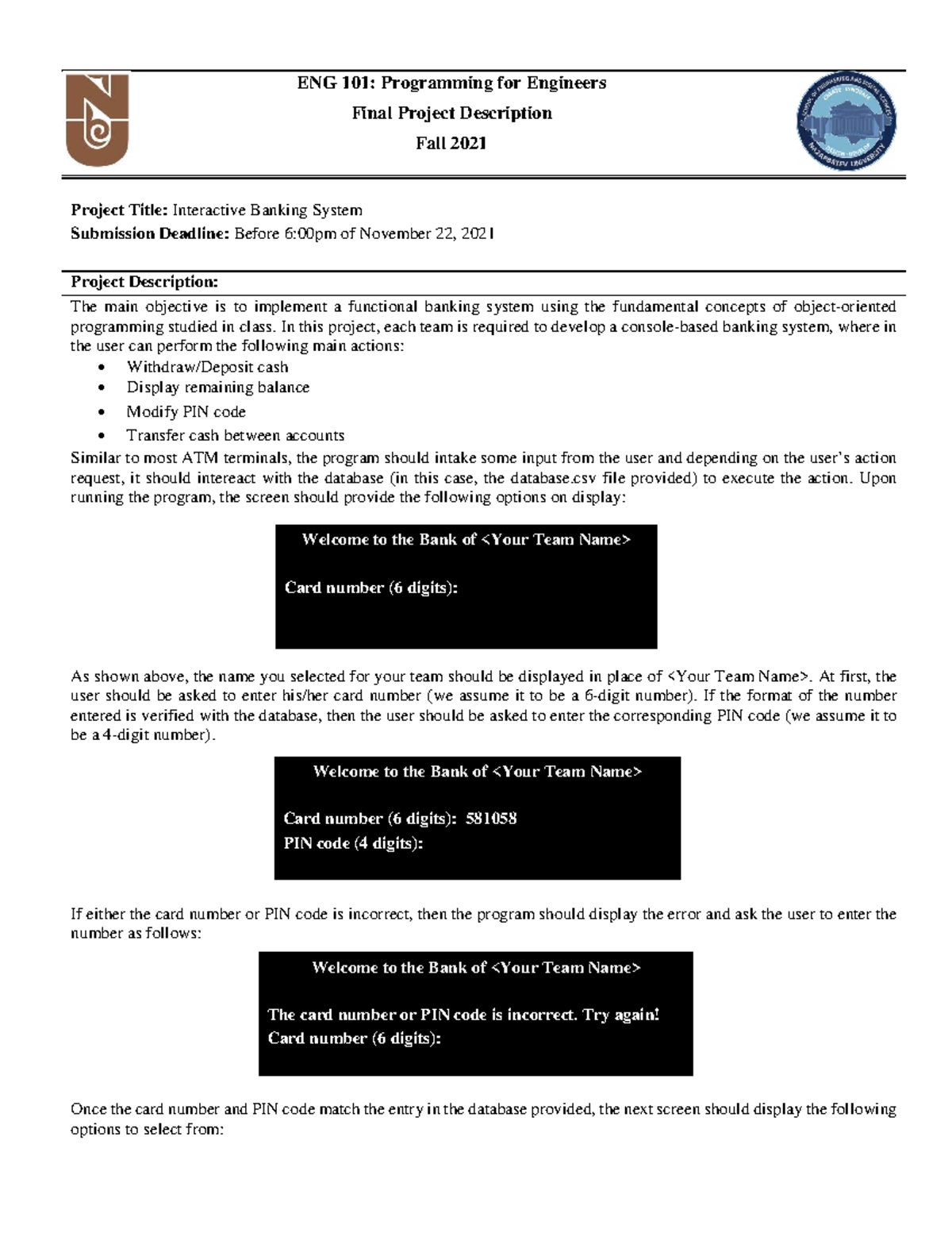 Project Description Fall 2021 - Programming for Engineers - Studocu