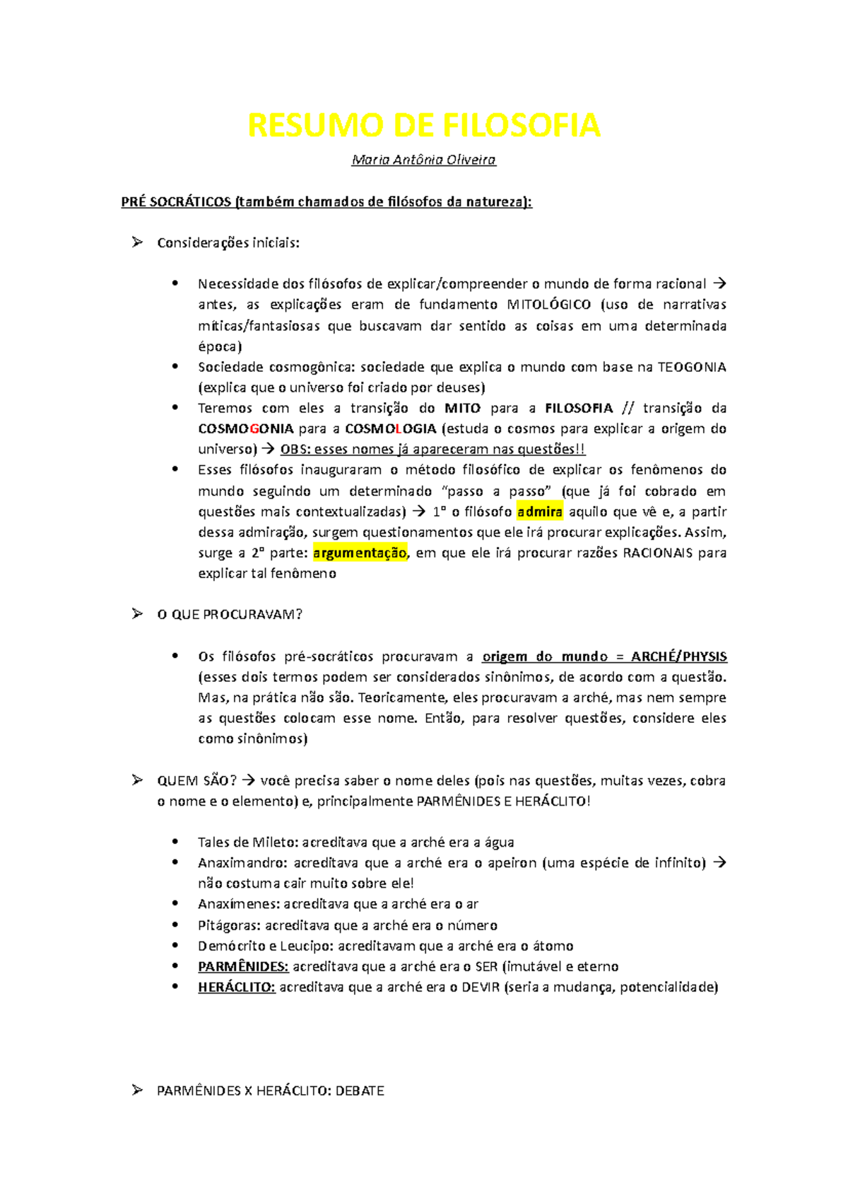 Resumo DE Filosofia - RESUMO DE FILOSOFIA Maria Antônia Oliveira PRÉ ...