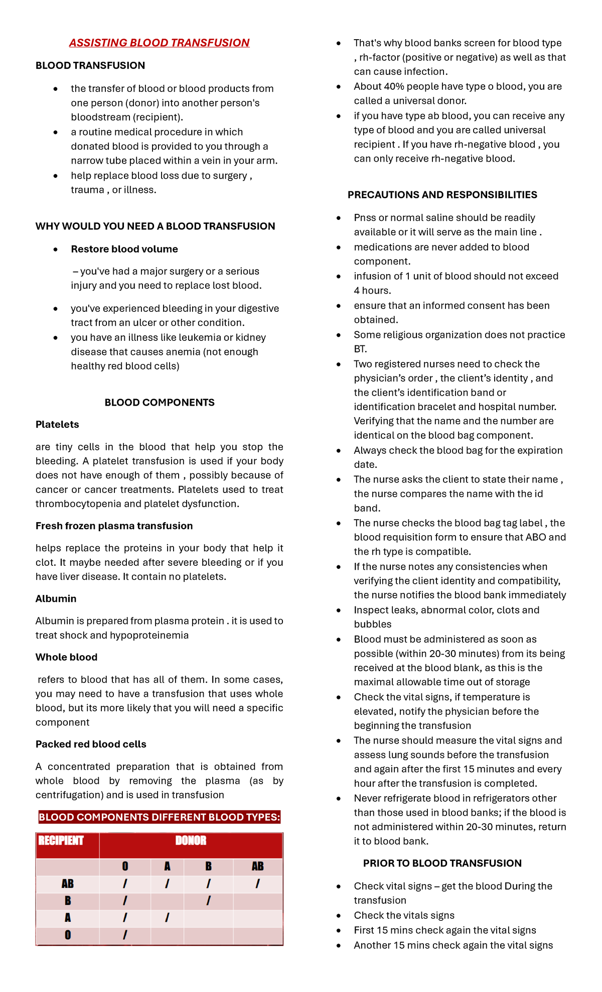 Assisting Blood Transfusion - ASSISTING BLOOD TRANSFUSION BLOOD ...