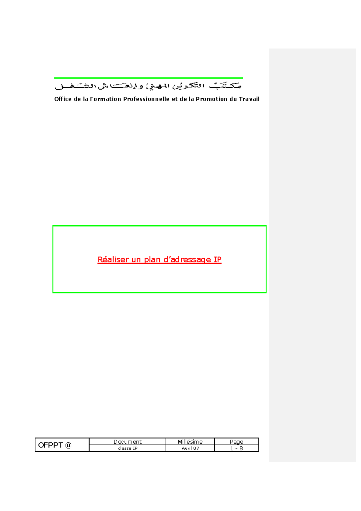 Classe IP - Système et réseaux informatiques - Office de la Formation ...
