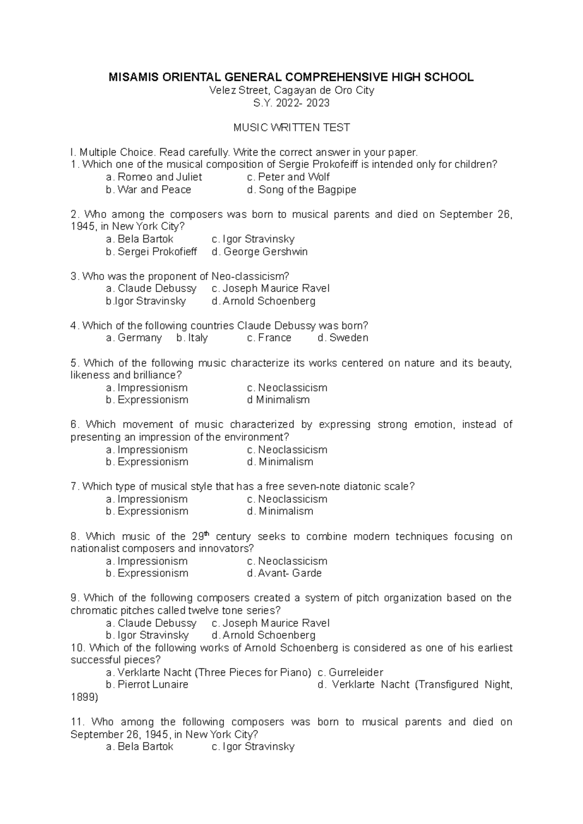 1st Q- Music-Written - handputd - MISAMIS ORIENTAL GENERAL ...